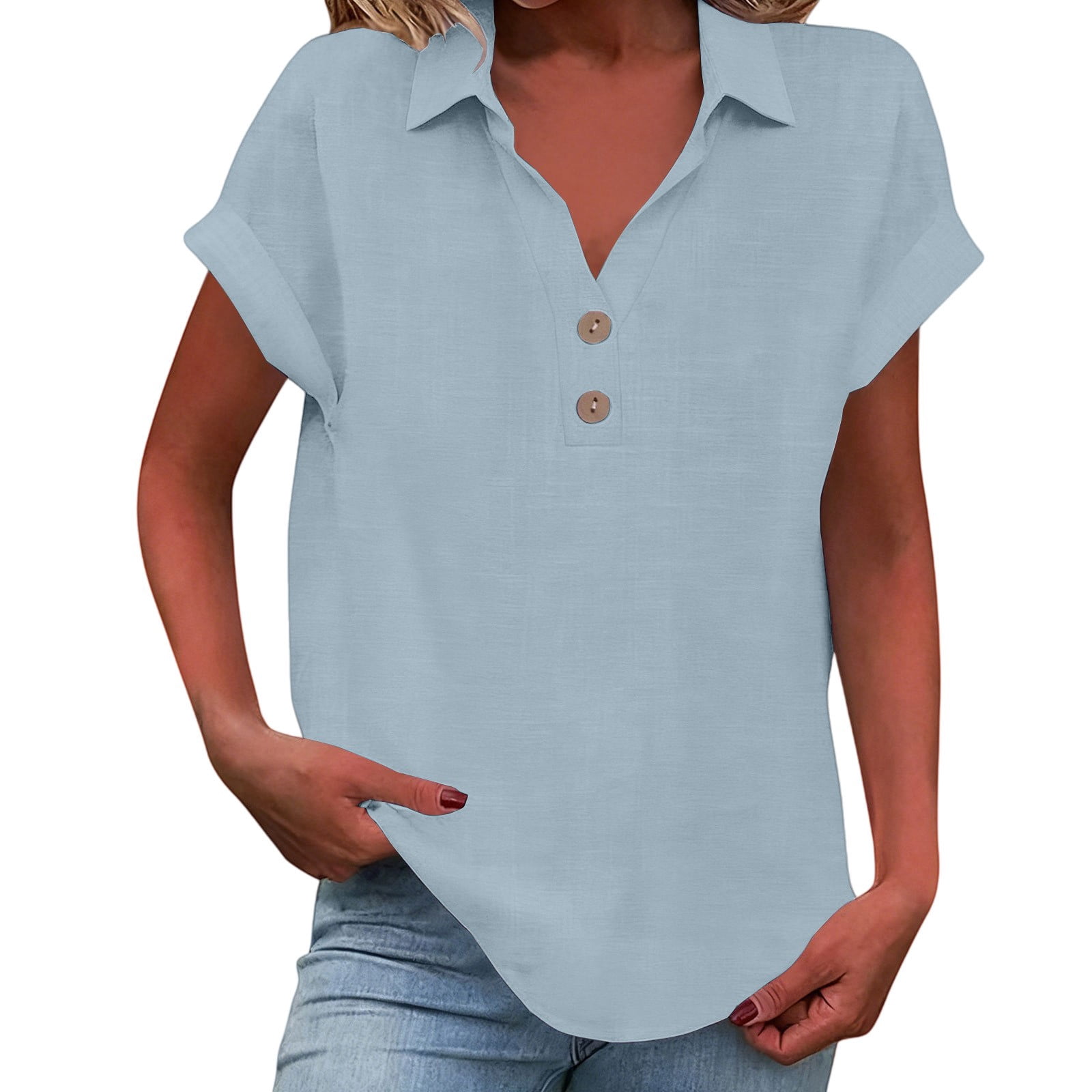 GILIGEGE Gauze Linen Tops for Women 2026 Button Down Short Sleeve ...