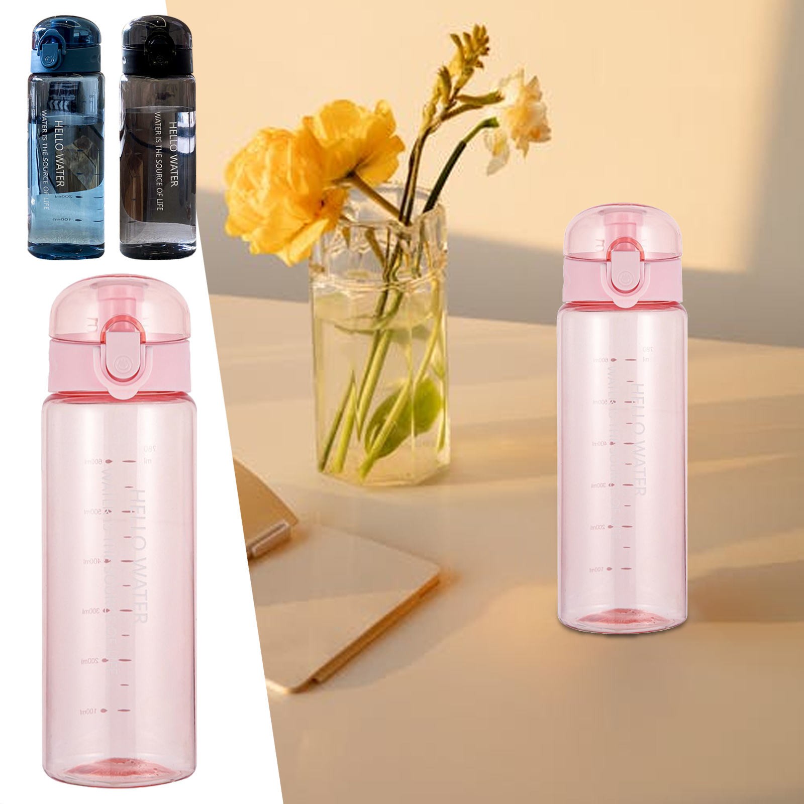 GILIGEGE Glass&Bottle Travel Frosted Plastic Clear Sports Water Bottle Drinking Cup Leakproof ...