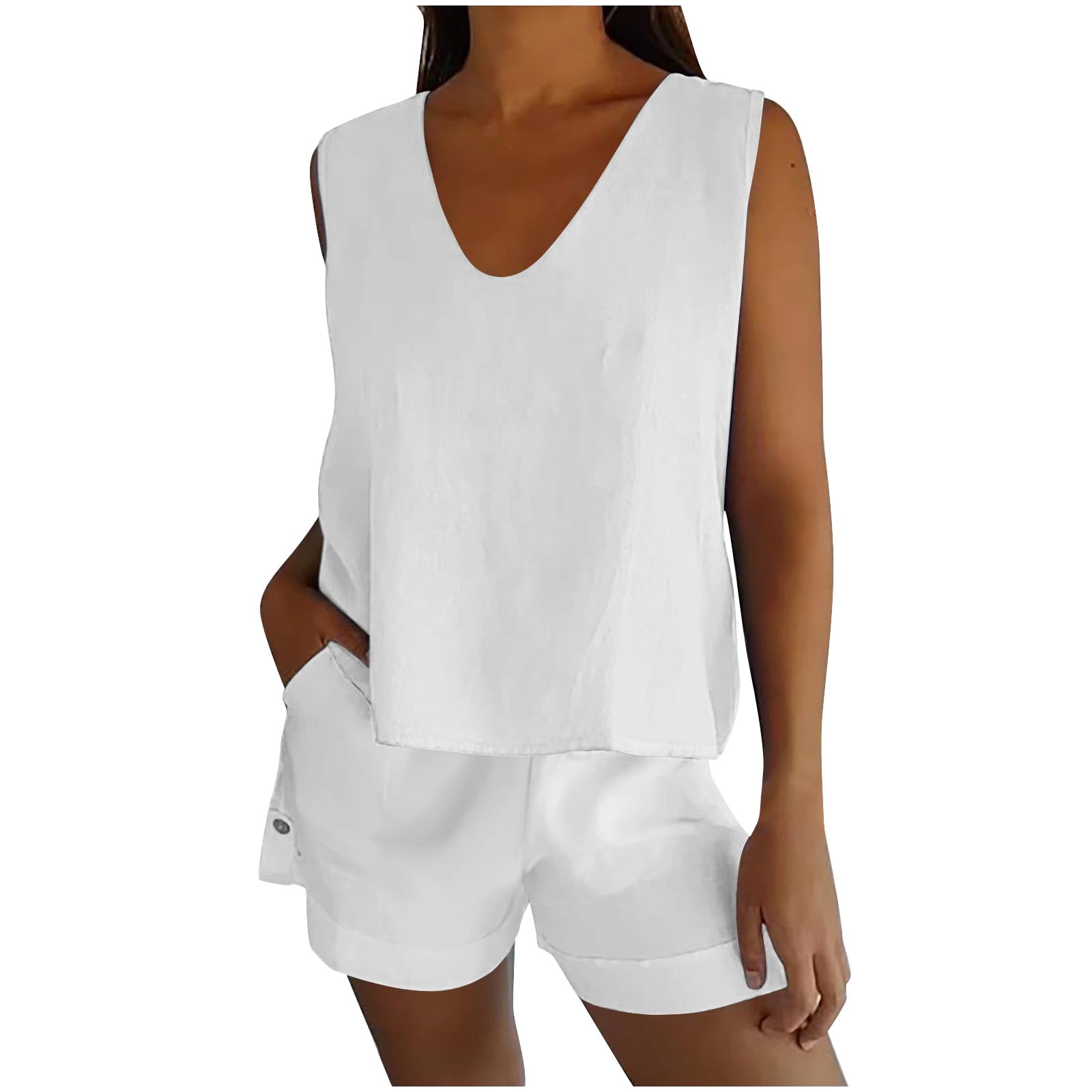 GILIGEGE Linen Sets for Women 2 Piece Summer 2 Piece Outfits for Women ...
