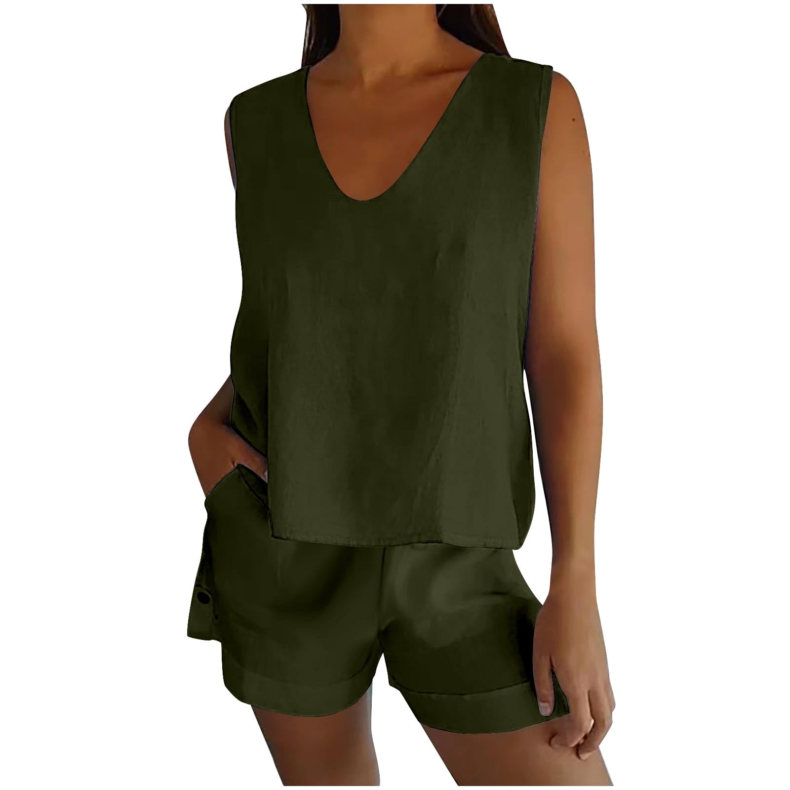 GILIGEGE Linen Sets for Women 2 Piece Summer 2 Piece Outfits for Women ...