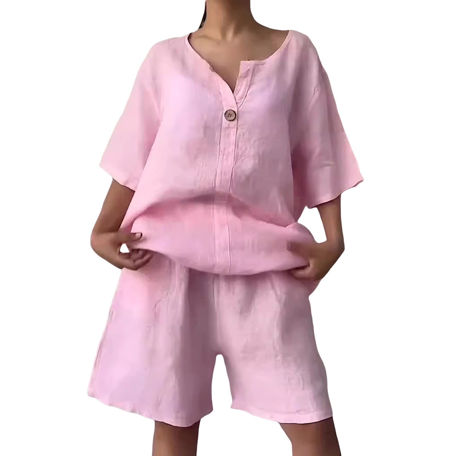 GILIGEGE Linen Sets for Women 2 Piece Summer Cotton Linen 2 Piece Short ...