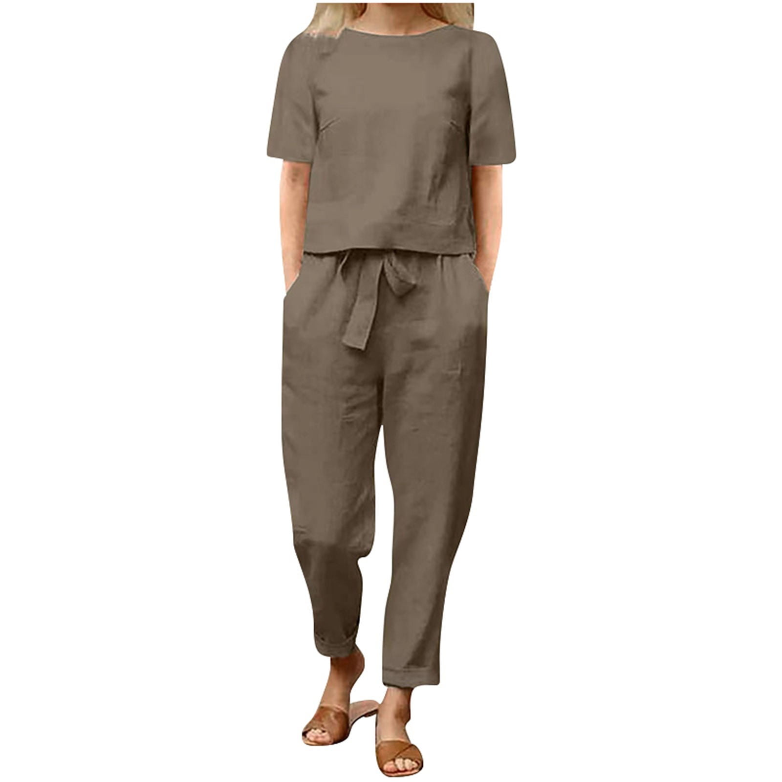 GILIGEGE Linen Sets for Women 2 Piece Summer Cotton and Linen Matching ...