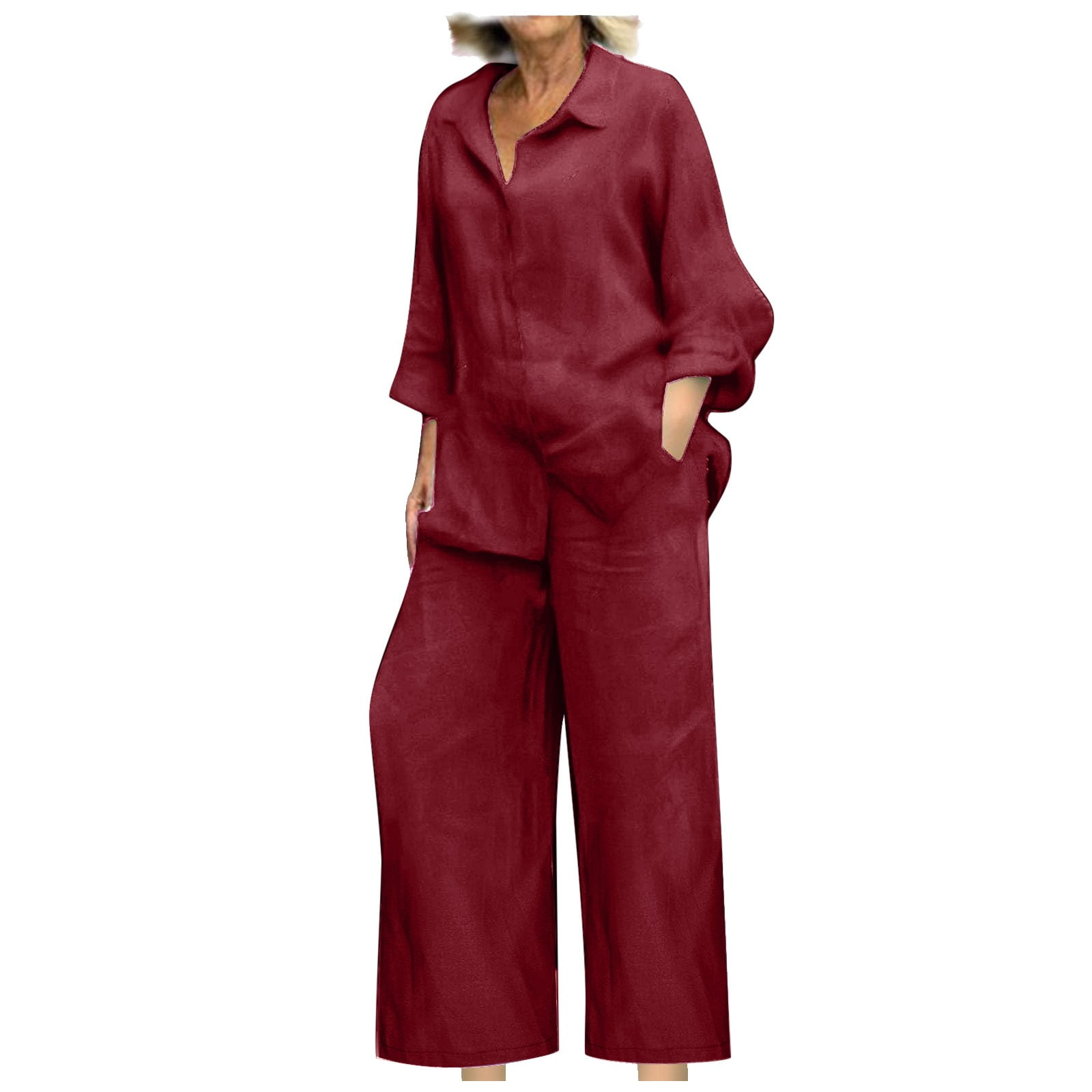 GILIGEGE Linen Sets for Women 2 Piece Summer Loose Long Sleeve Shirts ...