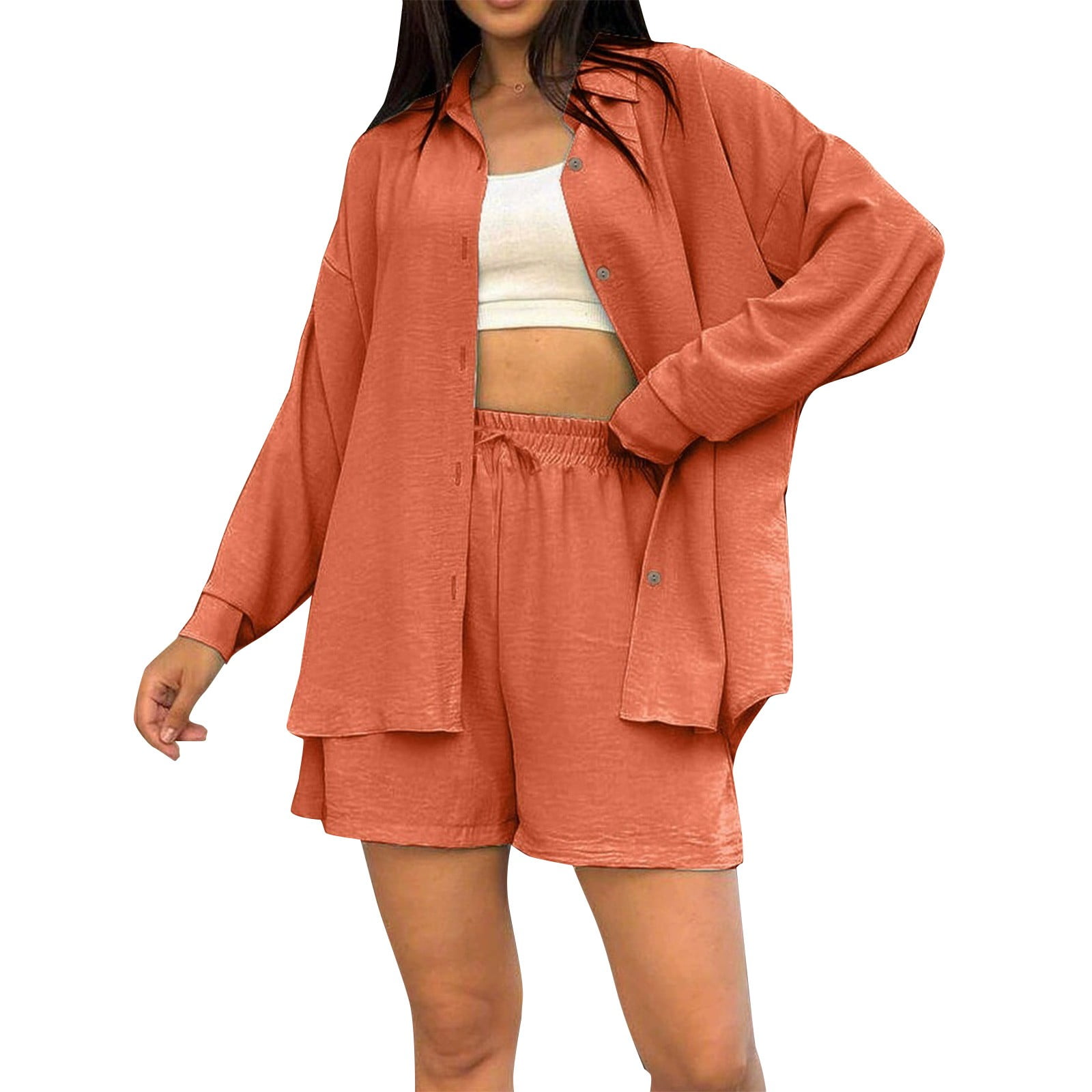 GILIGEGE Linen Sets for Women 2 Piece Summer Women's Set Casual Button ...