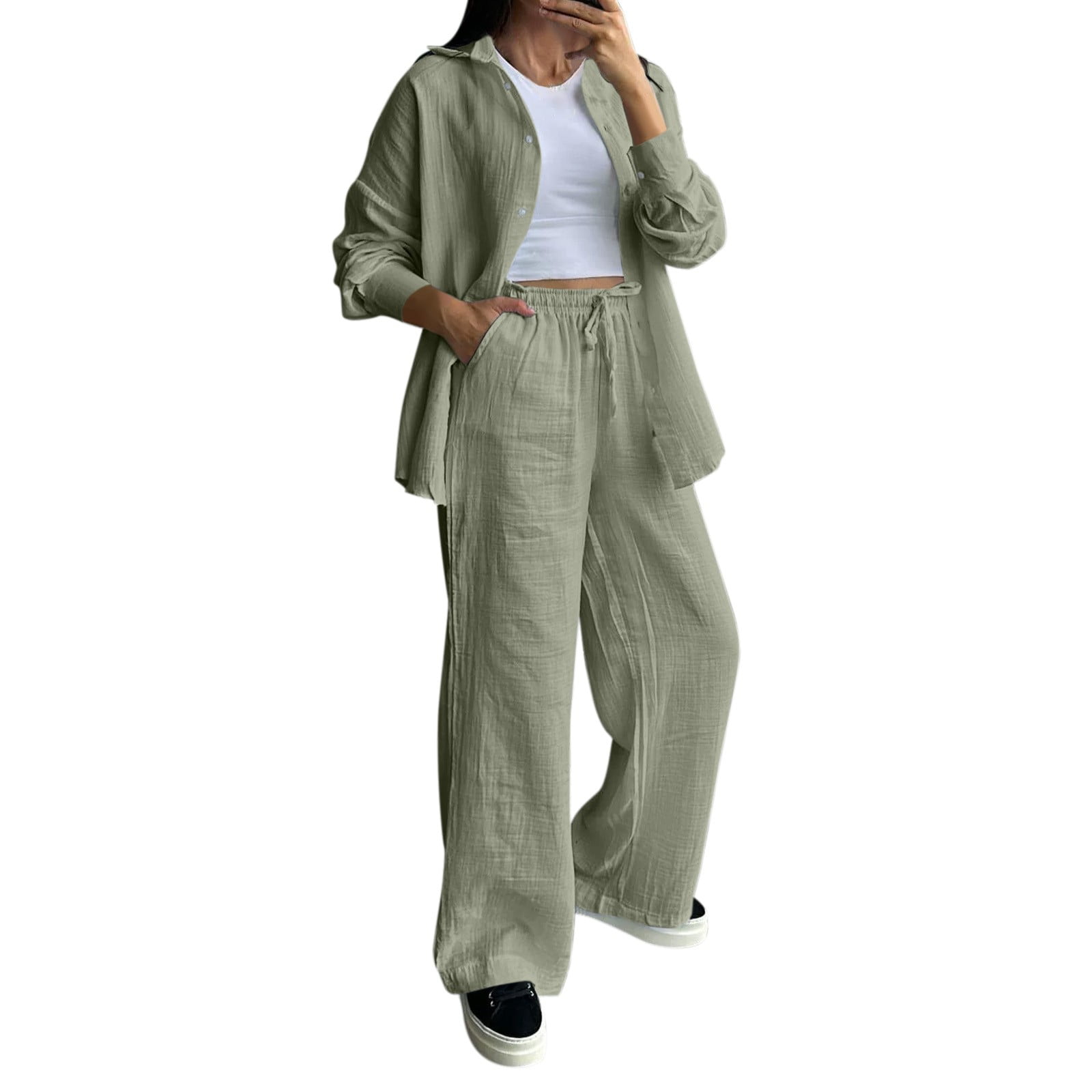 GILIGEGE Linen Sets for Women 2 Piece Summer Women's Solid Color Cotton ...