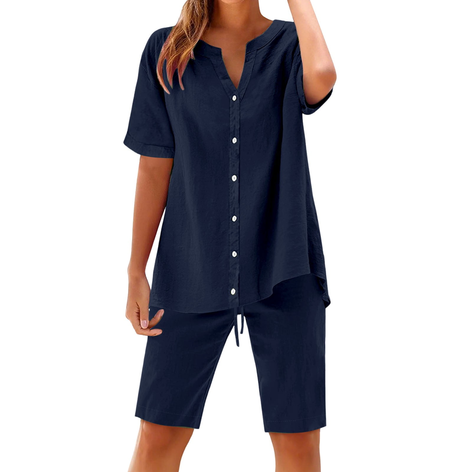 GILIGEGE Linen Sets for Women 2 Piece Summer Women's Solid Color ...