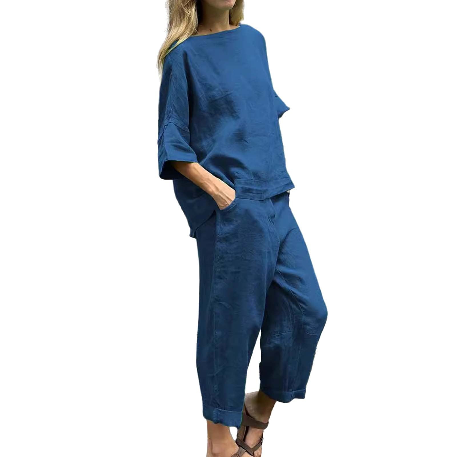 GILIGEGE Linen Sets for Women 2 Piece Summer Womens Summer Casual Solid ...