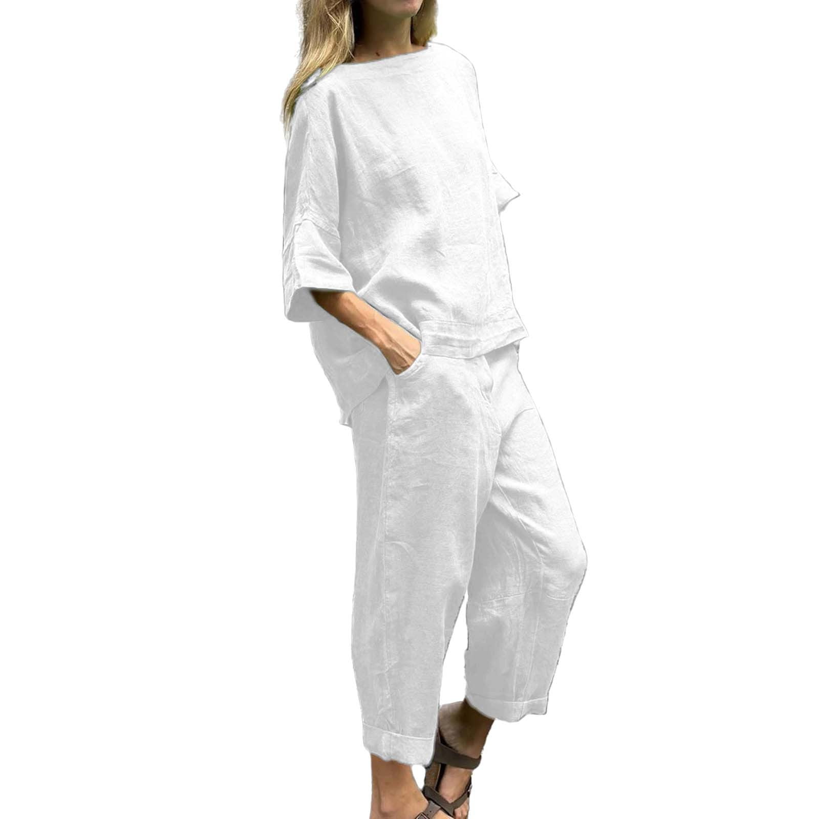 GILIGEGE Linen Sets for Women 2 Piece Summer Womens Summer Casual Solid ...