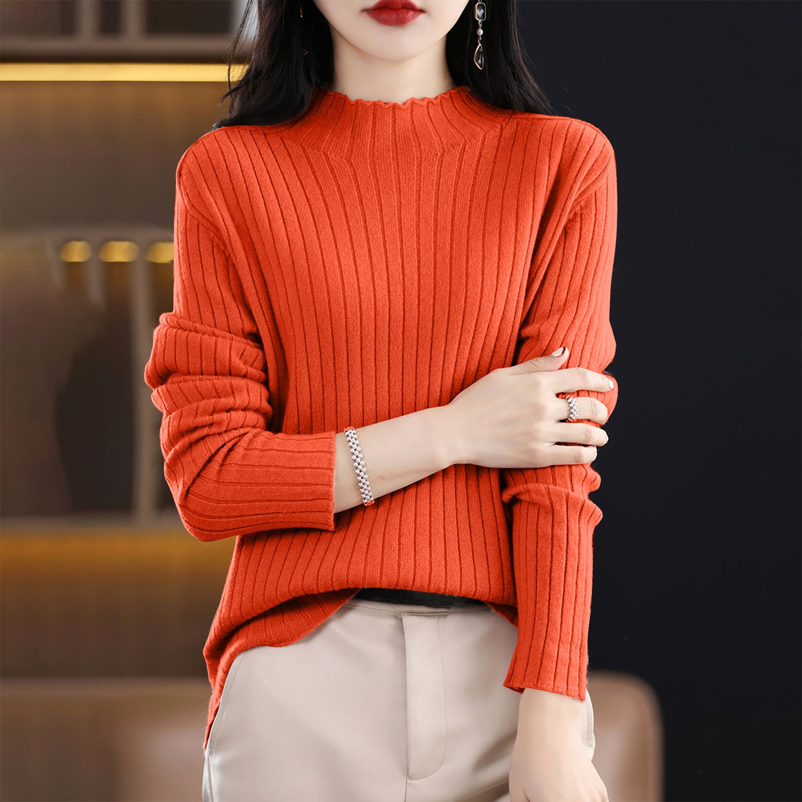 GILIGEGE Sweaters for Women Trendy Turtleneck Knitted Warm Sweater ...