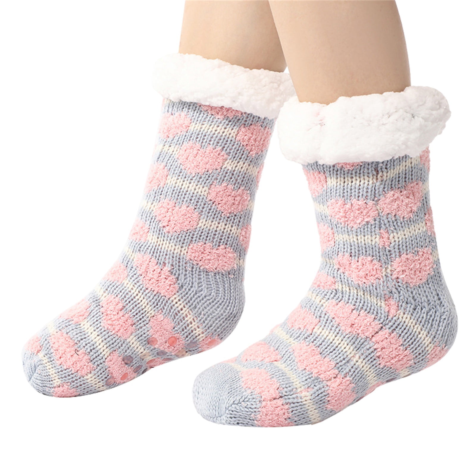 GILIGEGE Unisex Winter Fluffy Warm Fleece Lining Slipper Socks with ...