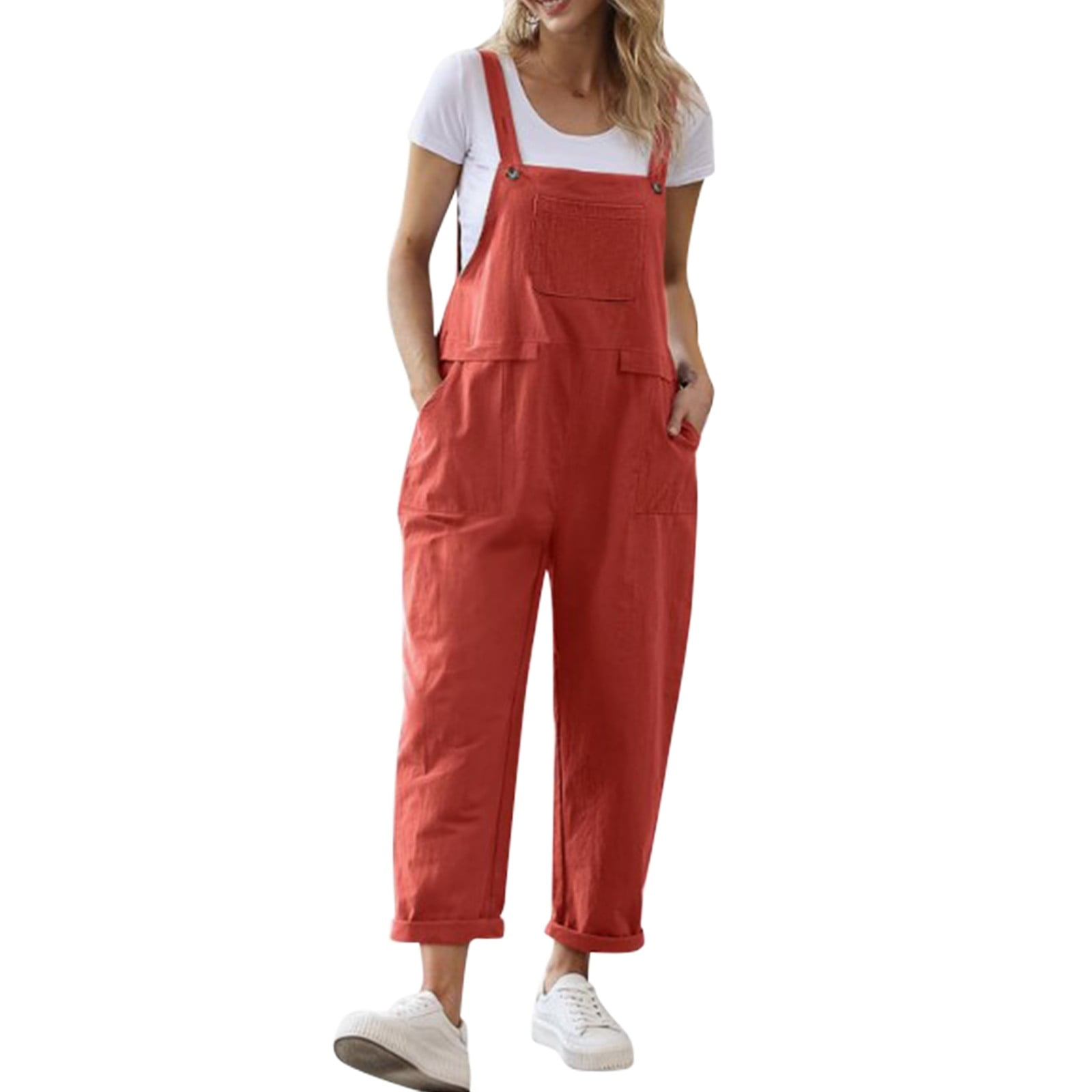 GILIGEGE Women Linen Overalls Jumpsuits Loose Fit Baggy Bib Rompers ...