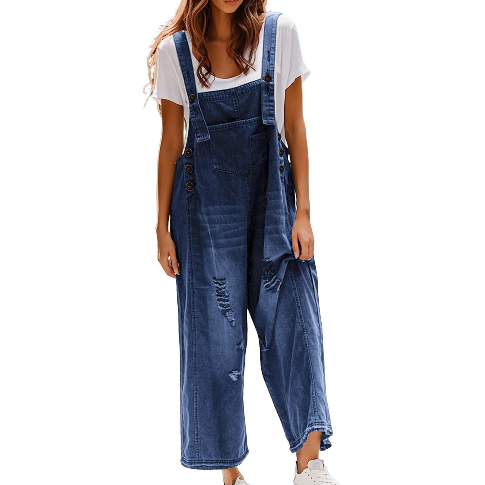 GILIGEGE Women Loose Adjustable Strap Denim Bib Overall Jeans ...