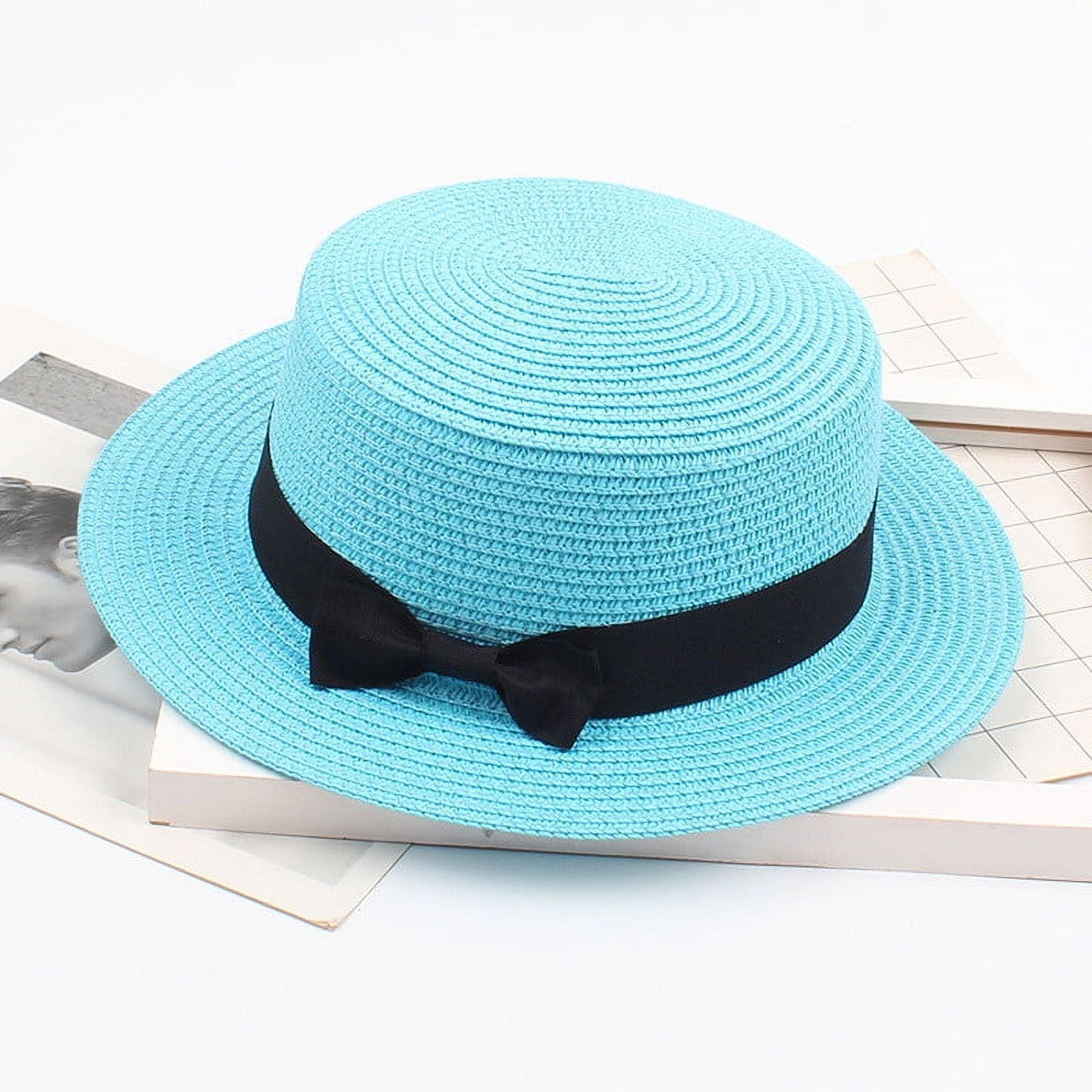 GILIGEGE Women Straw Boater Hat Summer Beach Sun Sailor Bowler Cap ...