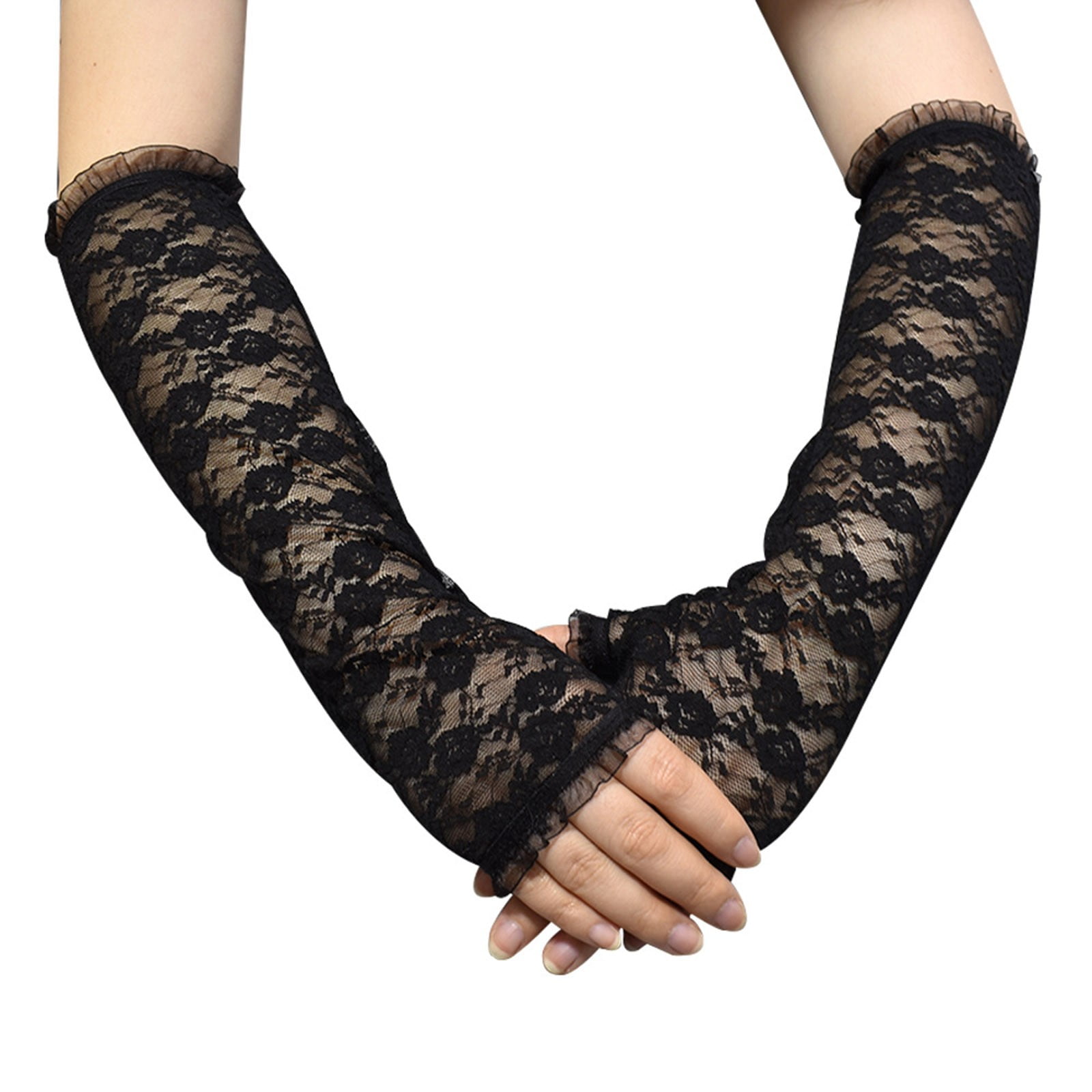 GILIGEGE Women's Long Lace Fingerless Elbow Length Floral Gloves for ...