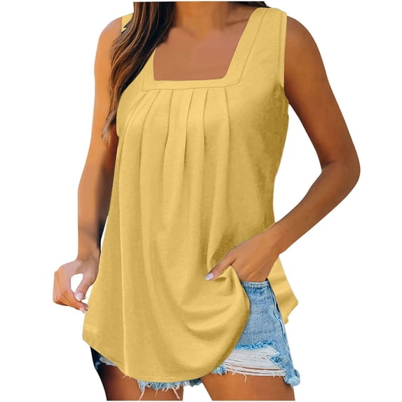 GILIGEGE Womens Summer Tank Tops Loose Fit Pleated Square Neck ...