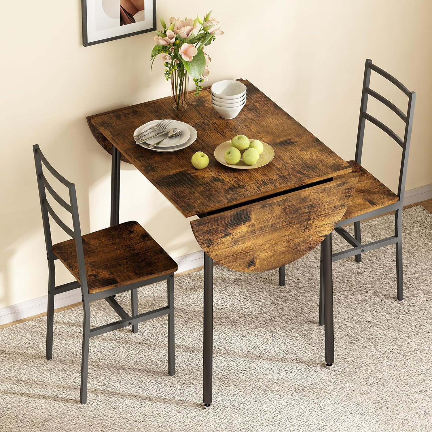 GILLAS 47" Small Folding Dining Table for 2 to 4, Space Saving Drop ...