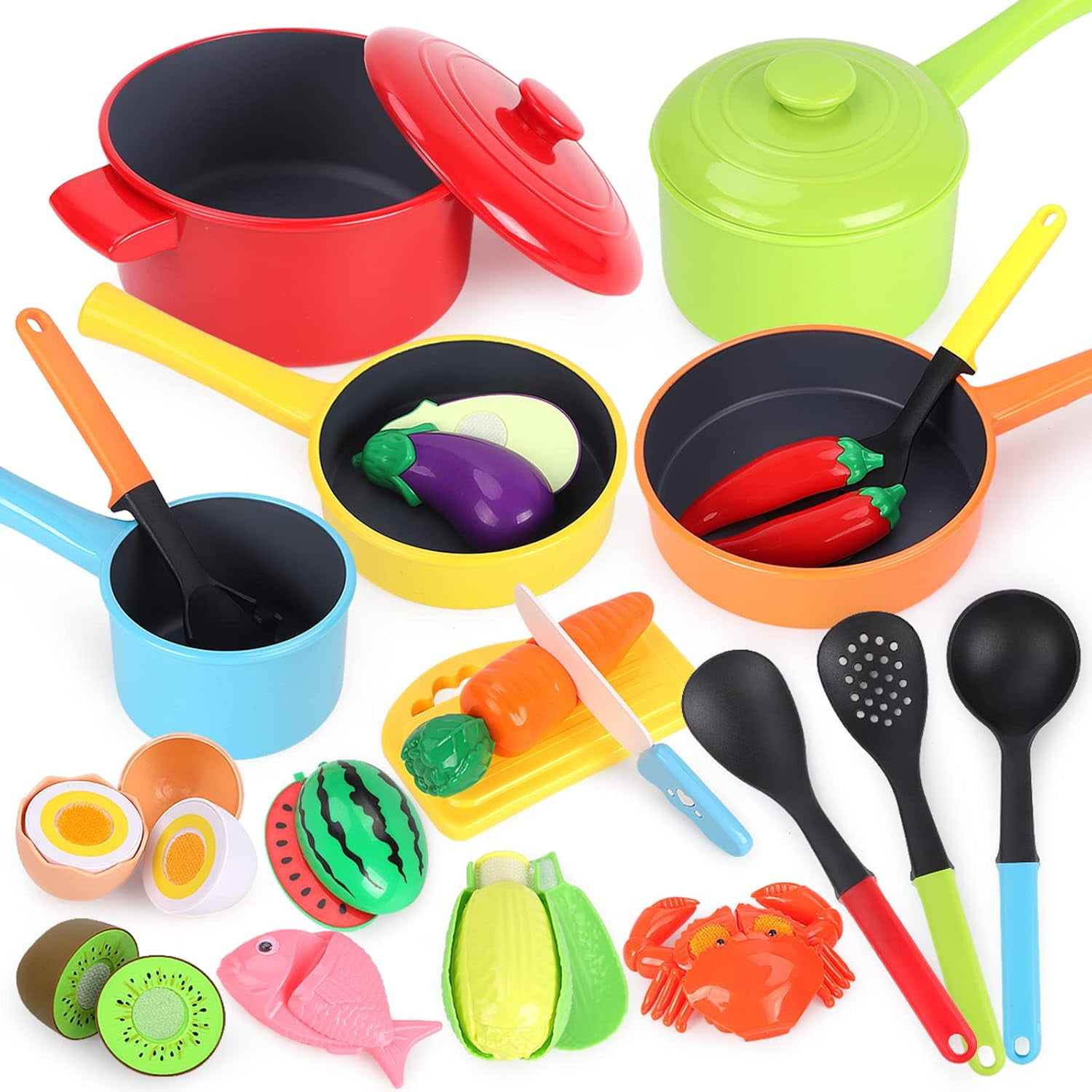 GILOBABY Play Kitchen Accessories, Play Food Sets for Kids Kitchen ...