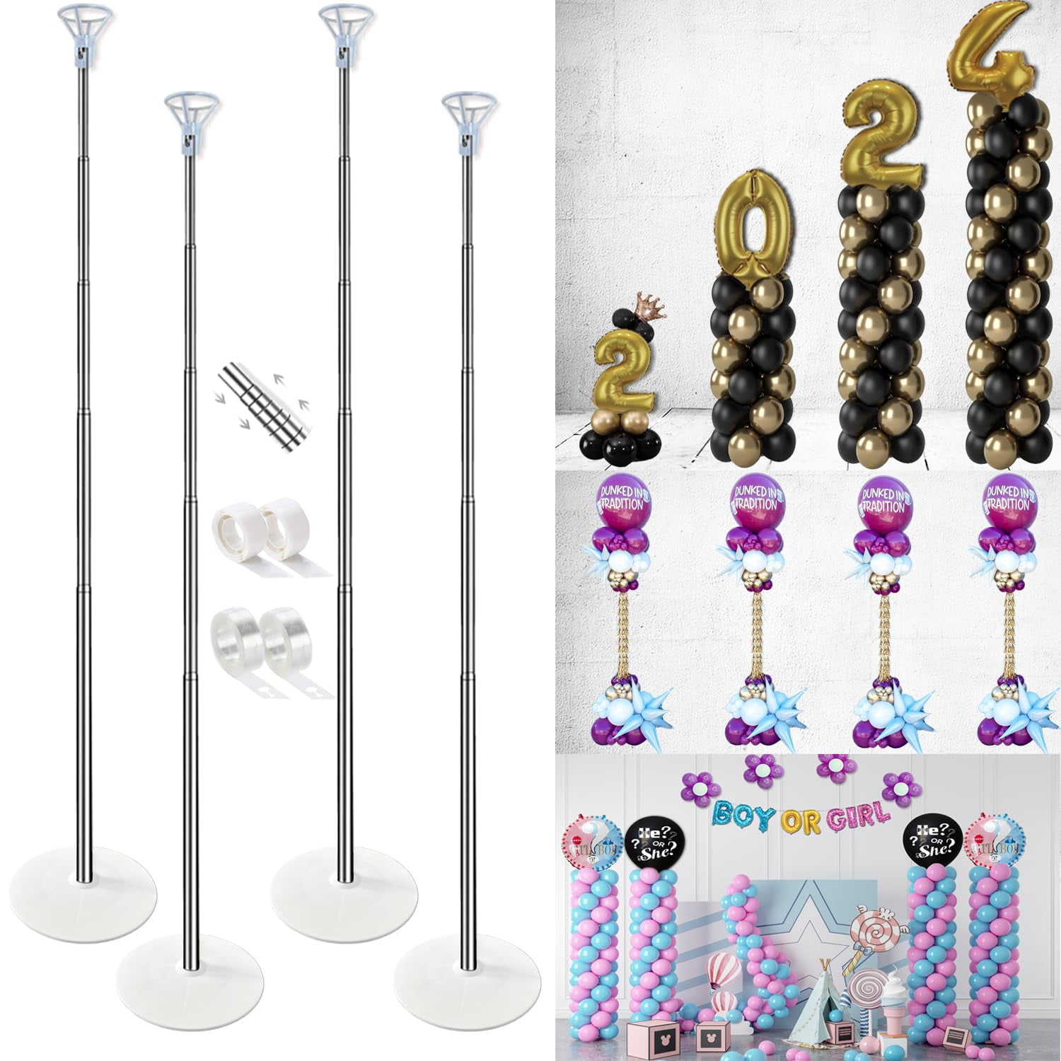 GIMCALO Balloon Column Stand Kit Set of 4, 7ft Height Adjustable ...