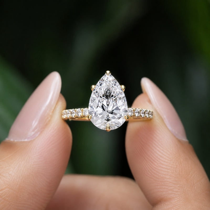 GIMELIS 1.81 CT Pear Cut Lab Grown Diamond Hidden Halo Pave Set ...