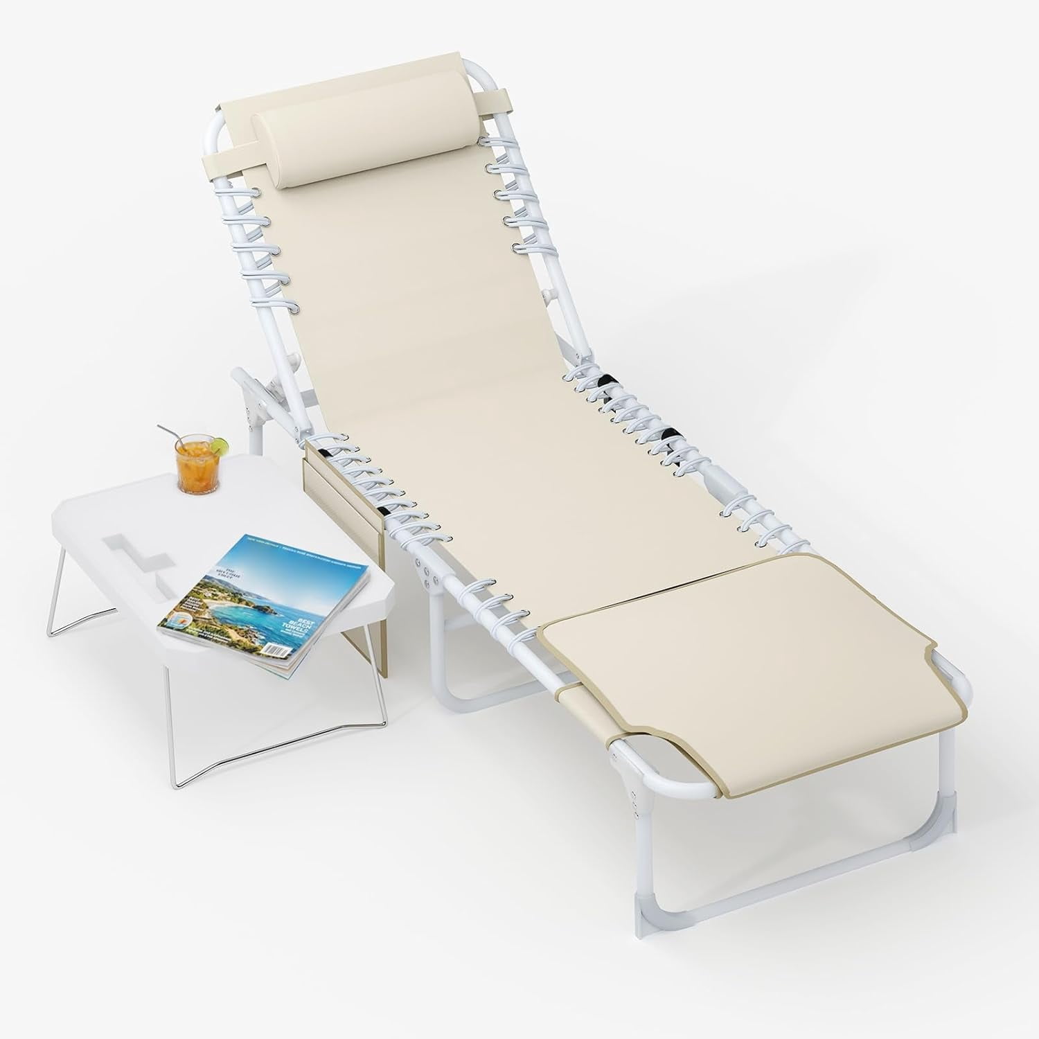 GIMMYFIVE 3-in-1 Outdoor Chaise Lounge with Face Hole, 5-Position Lay ...
