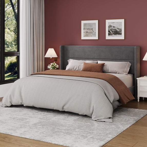 GIMMYFIVE King Suede Upholstered Platform Bed Frame, Tufted Wingback ...