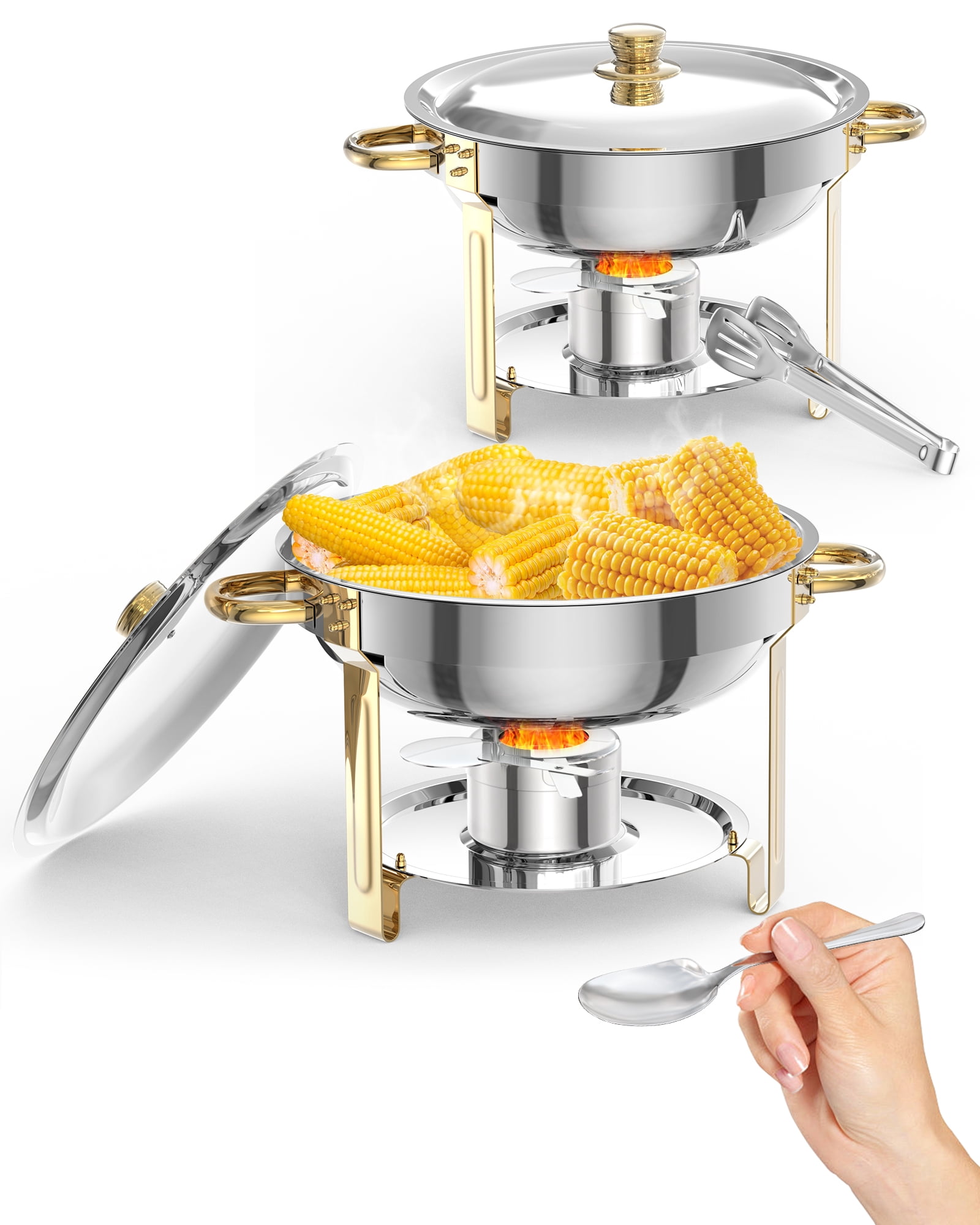 GIMMYFIVE Round Chafing Dish Set for Buffet, 5QT 2 Pack Stainless Steel ...