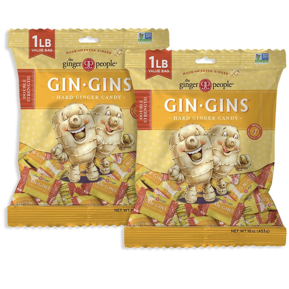 GIN GINS Double Strength KEF28 Ginger Hard Candy - Natural Ginger Candy ...