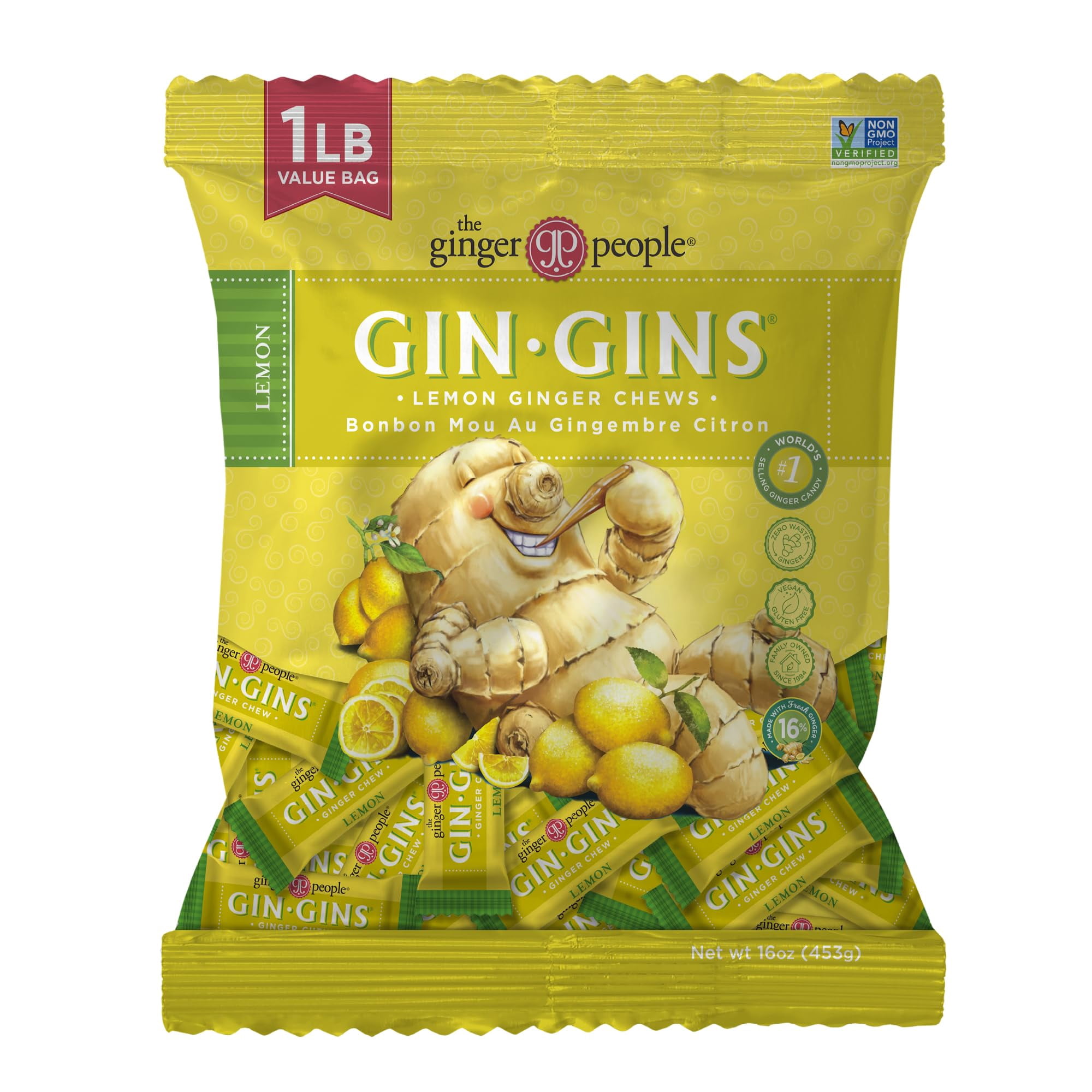 GIN GINS Lemon Ginger DMF15 Chews - Natural Fresh Ginger Candy by The ...