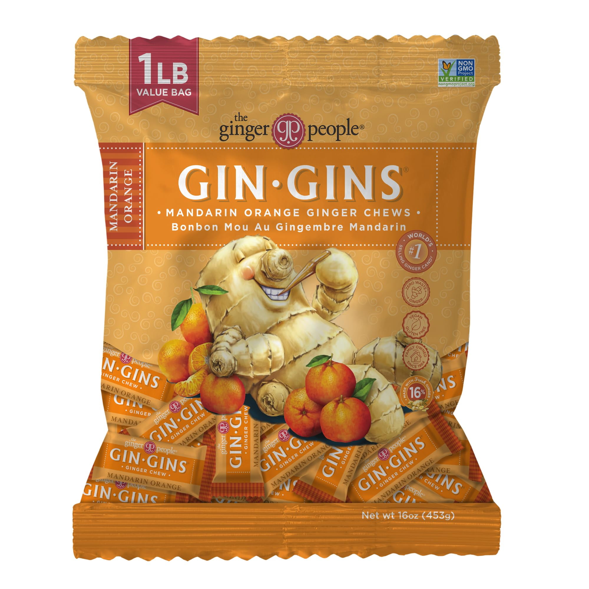GIN GINS Mandarin Orange MZF22 Ginger Chews - Natural Fresh Ginger ...