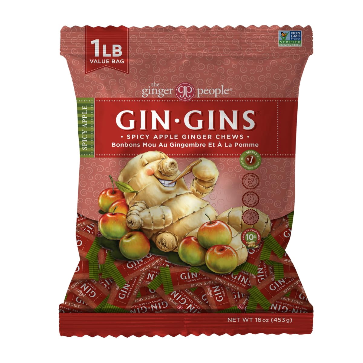 GIN GINS Spicy Apple KEF28 Ginger Chews - Natural Fresh Ginger Candy by ...