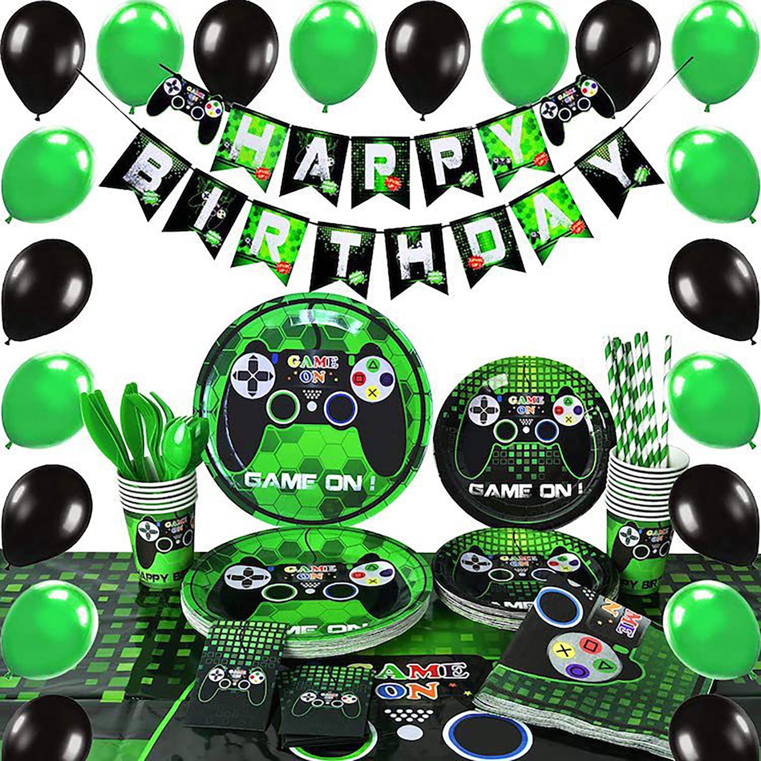 130 PCS Gamer Themed Birthday Party Decorations Set with Balloons ...