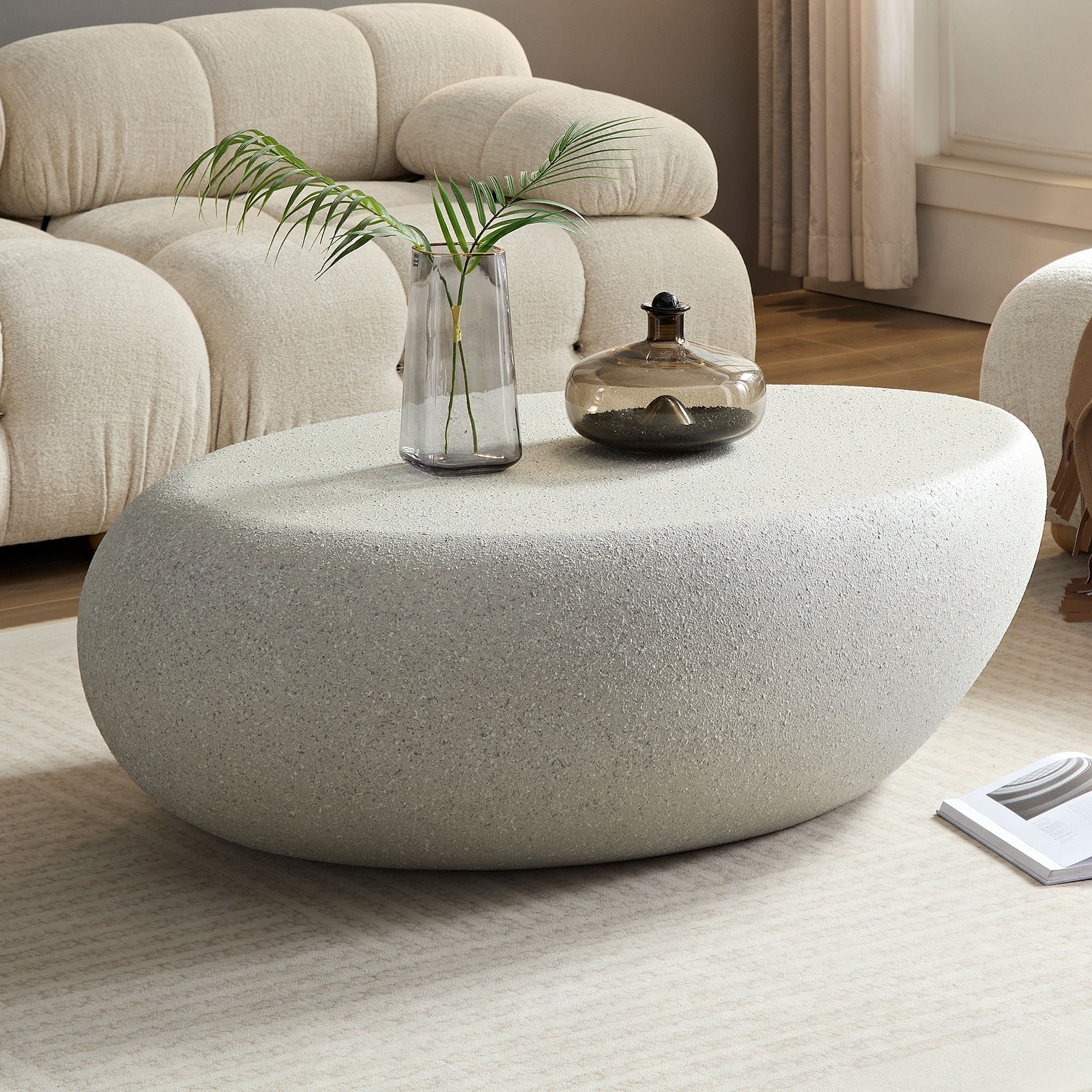 GINOST 43.31''Fiberglass Elliptical Coffee Table for Living Room ...