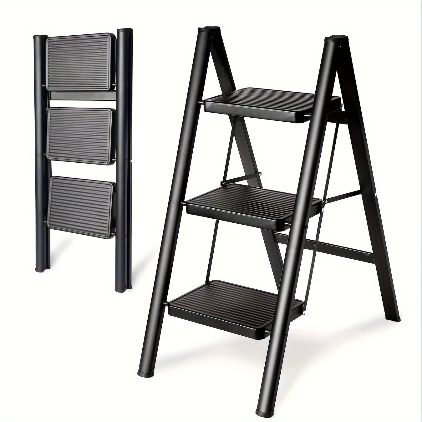 GINOST Aluminum Alloy 3 Step Ladder, 300 lb Capacity, Wide Non-Skid ...