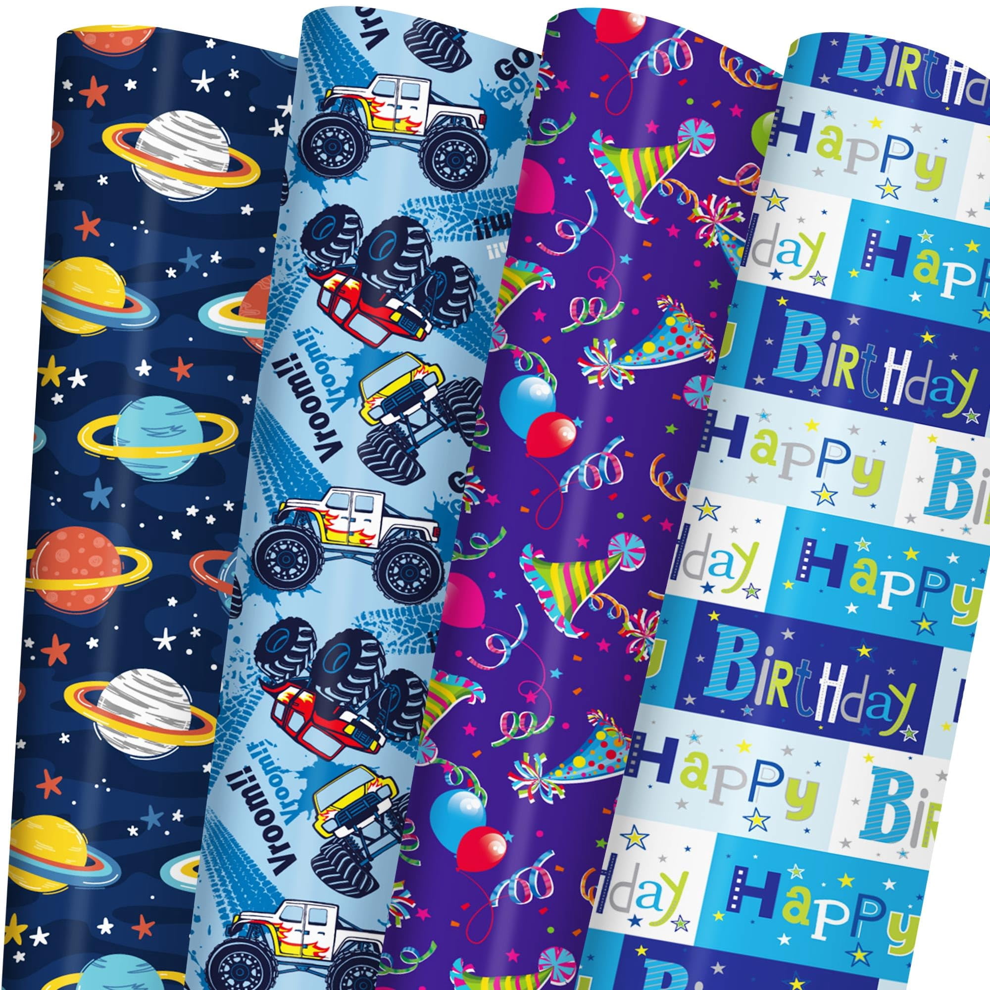 GIOLAINY Birthday Wrapping Paper for Kids BSL1 Boys Girls - Outer Space ...