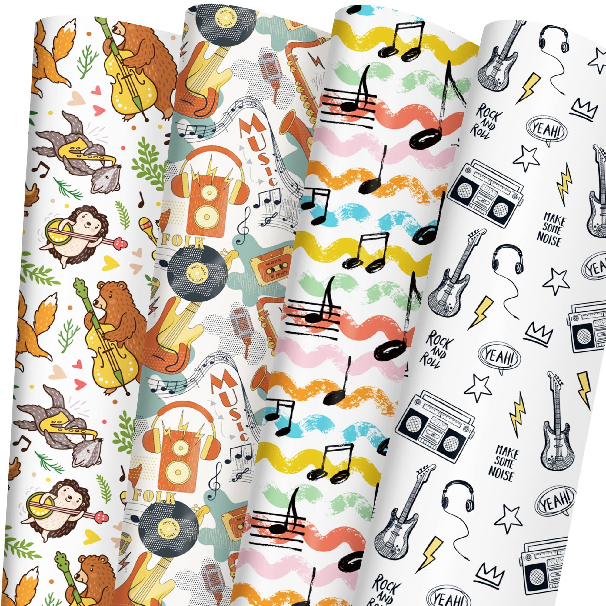 GIOLAINY Music-Themed Gift Wrapping Paper for AIS1 Kids Adults Guitars ...