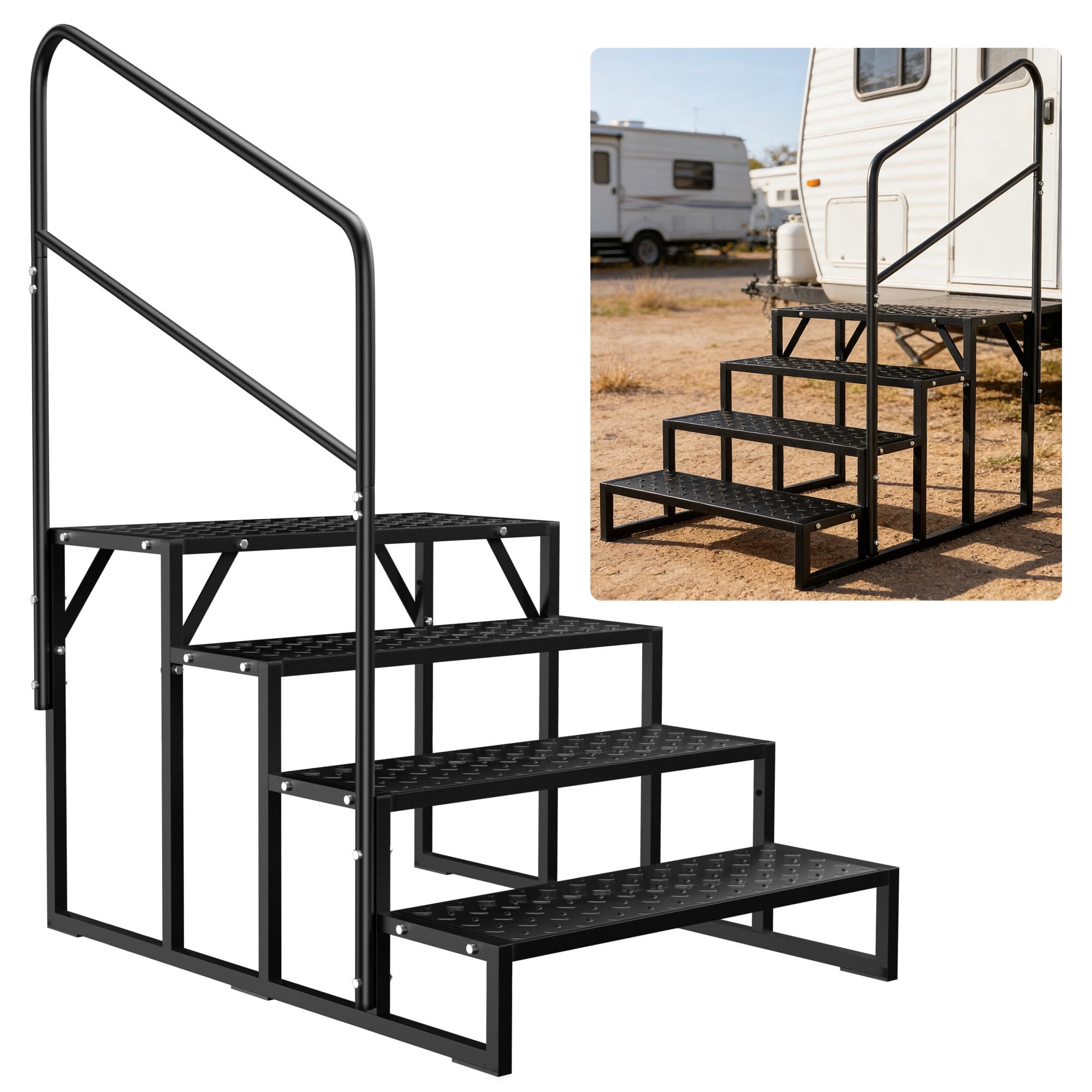 GIOTORENT 4-Step RV Stairs with Handrail, Anti-Slip Portable Outdoor ...