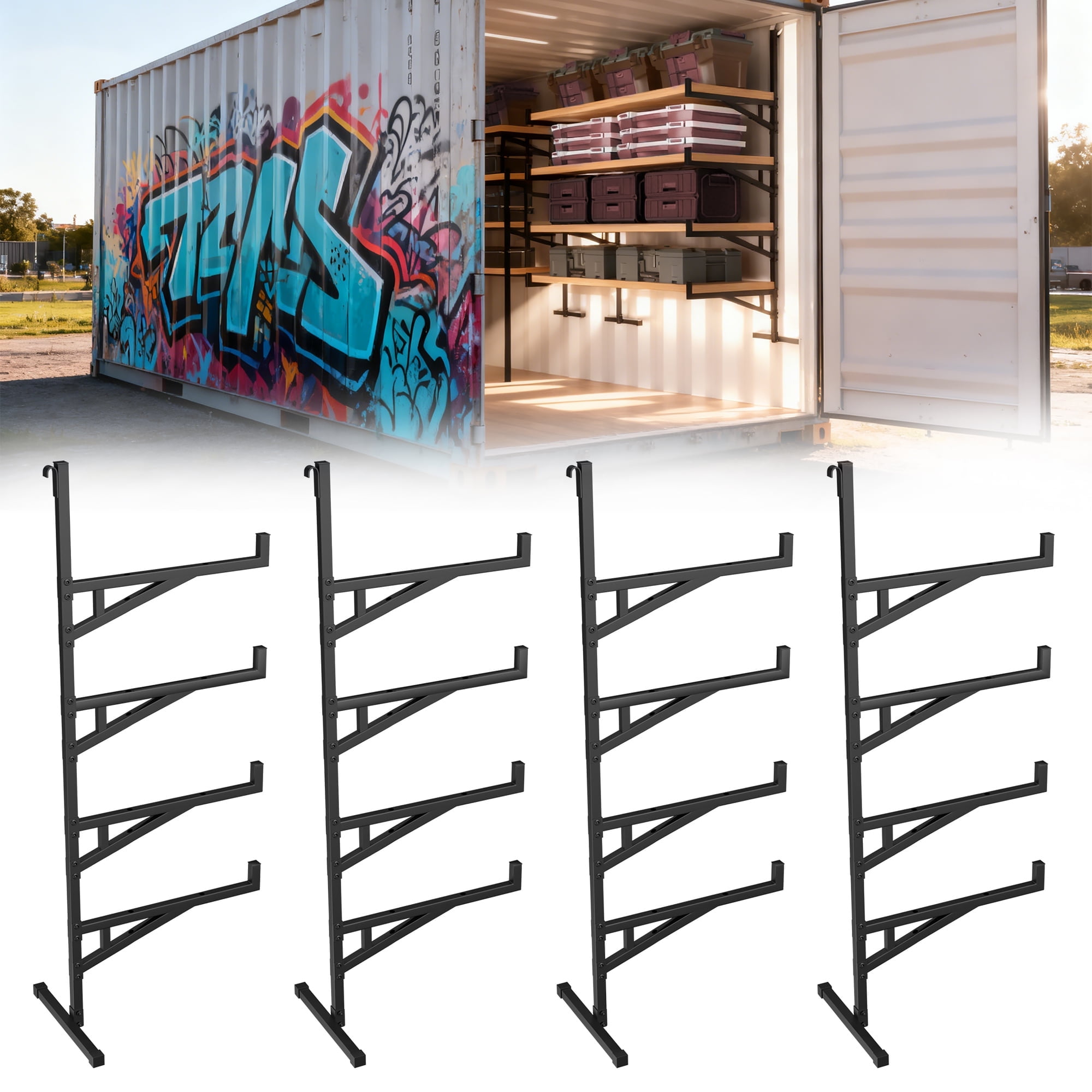 GIOTORENT Heavy Duty Shipping Container Shelving, 4-Tier Wall Mounted ...