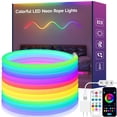 GIPOYENT Braided Silicone Neon Rope Lights 9.84ft, 360° Glow RGB LED ...