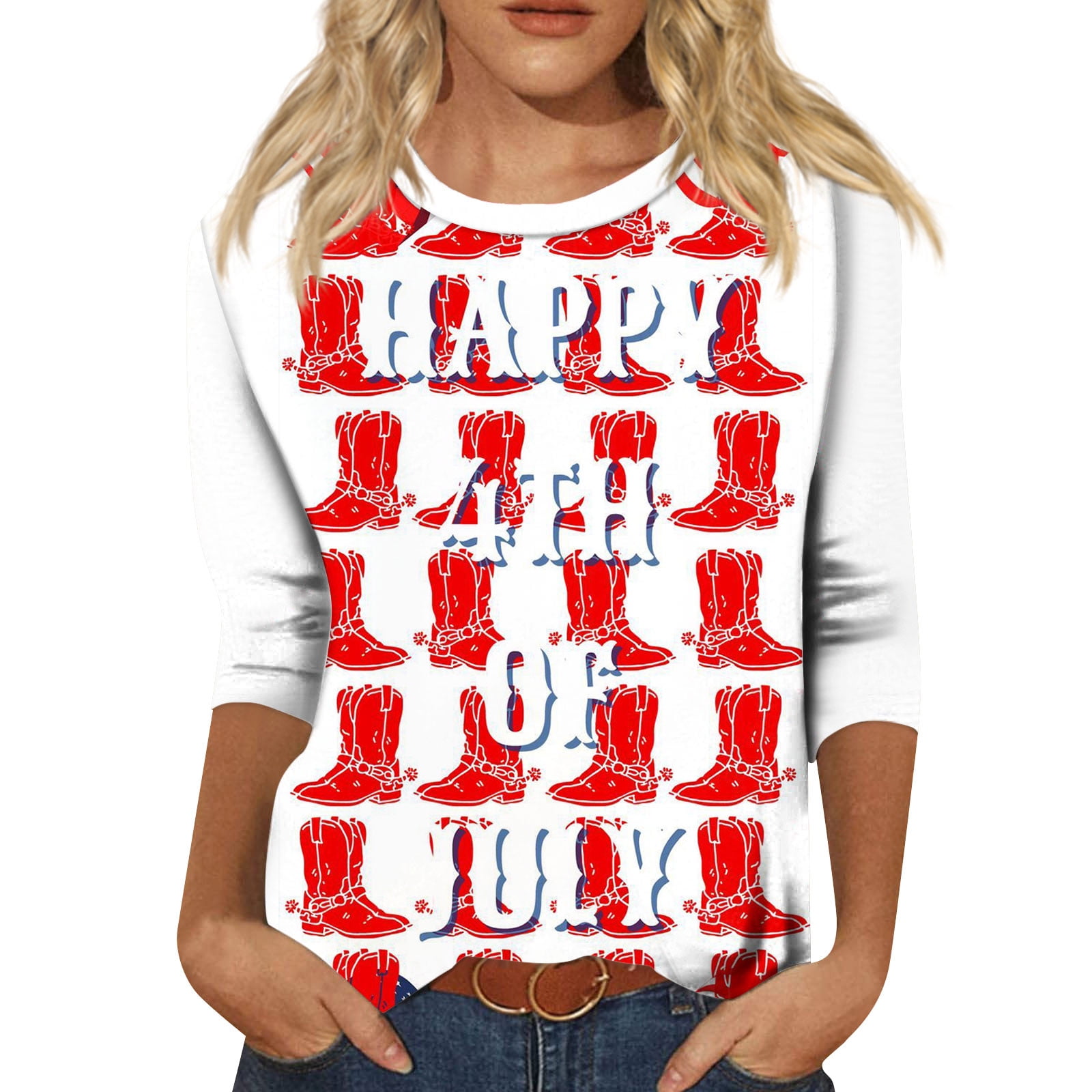 Gipqjk 4th Of July 3 4 Sleeve T Shirts For Women American Flag Stars