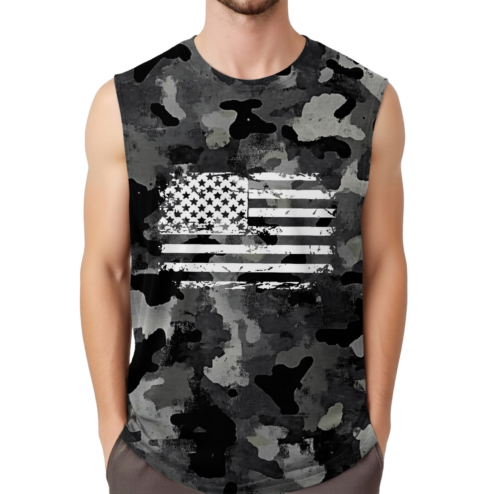 GIPQJK 4th Of July Camo Tank Tops Men American Flag Sleeveless Shirts 2025 Trendy Patriotic ...