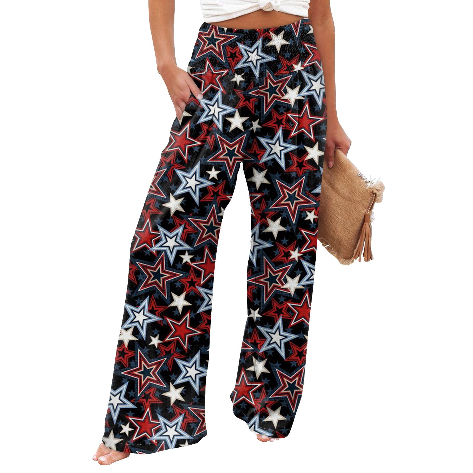 GIPQJK 4th of July Linen Pants Women Comfy Flowy Wide Leg Pants ...