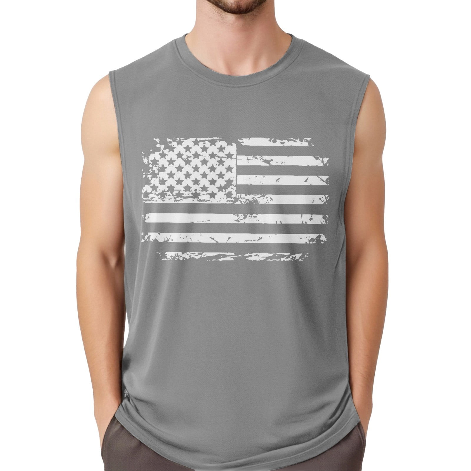 GIPQJK Tank Tops Men American Flag Scoop Neck Sleeveless Shirts ...