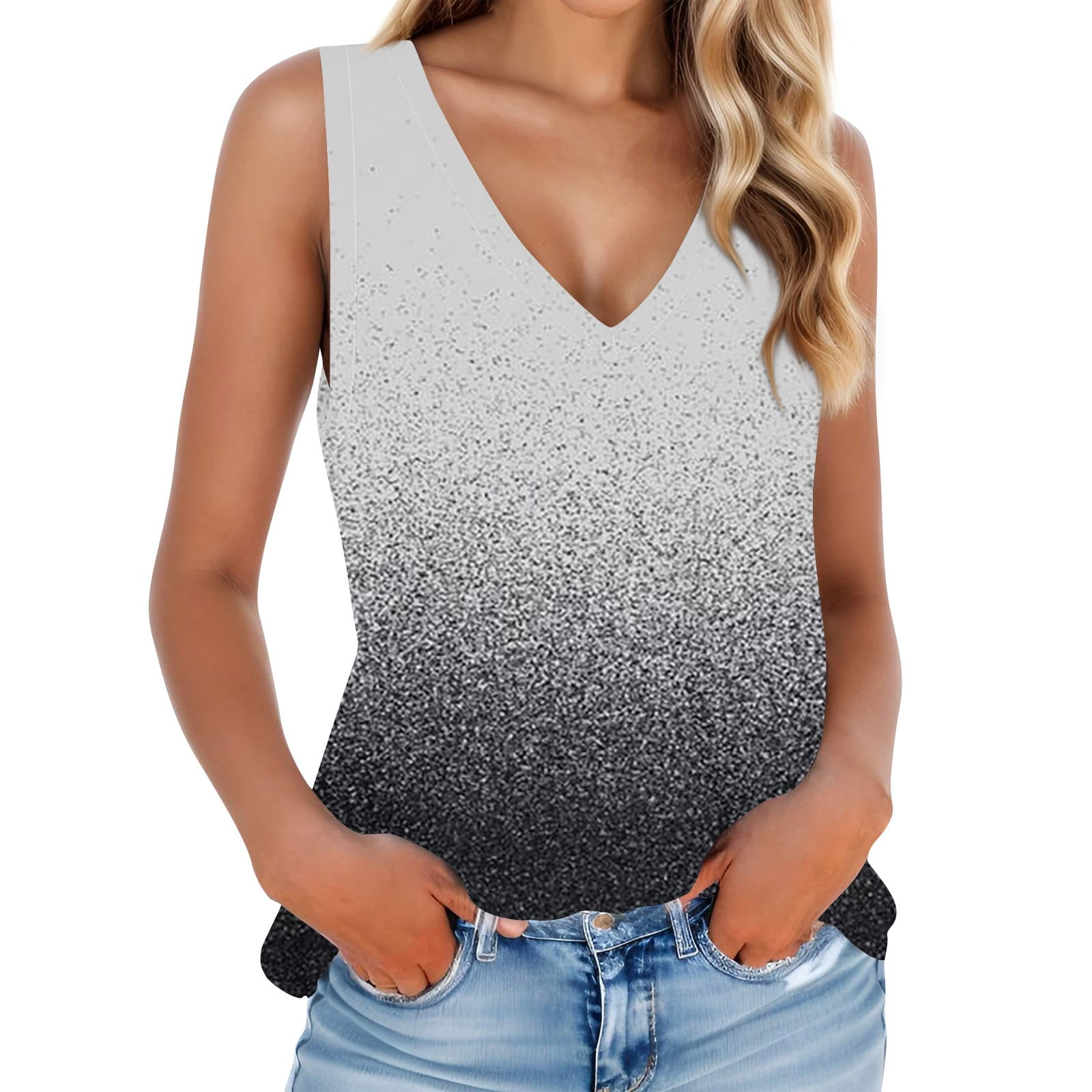 Gipqjk Black Tank Top Woman Dressy V Neck Sleeveless Summer Tops Beach