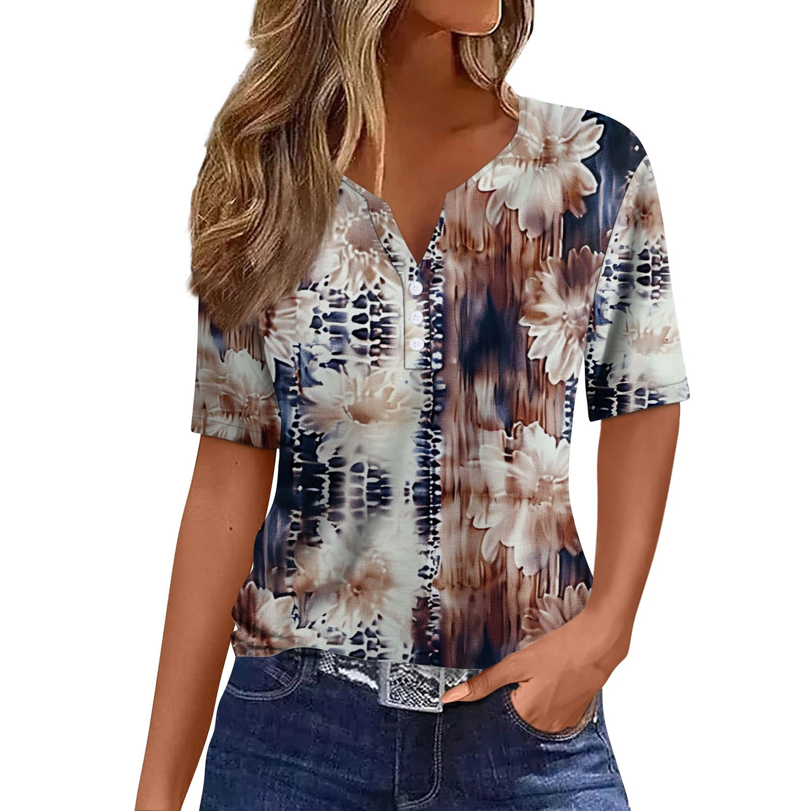 Gipqjk Business Tops For Women 2024 Vacation Trendy Henley V Neck