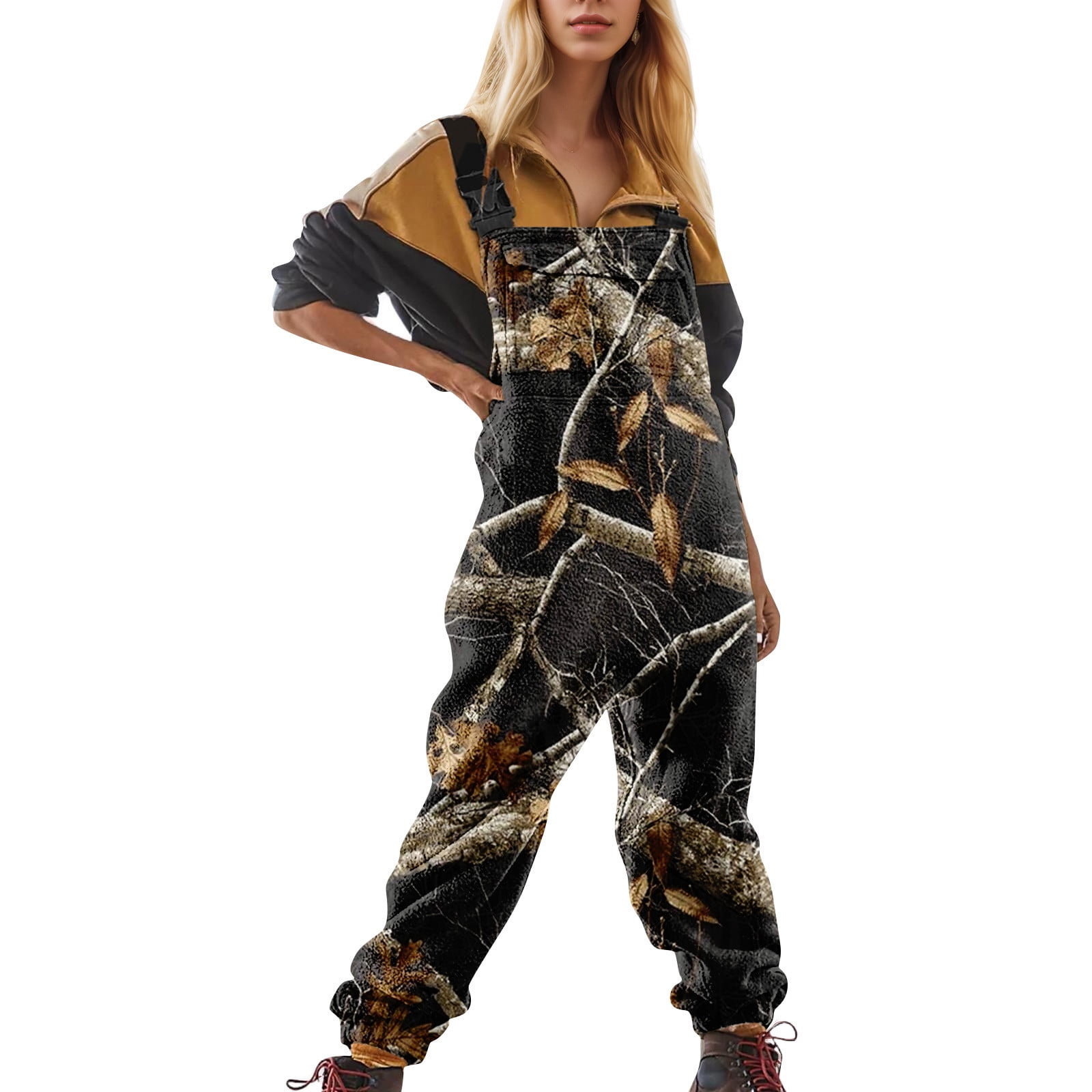 GIPQJK Fleece Camo Overalls for Women Winter Warm Adjustable Strap Snow ...