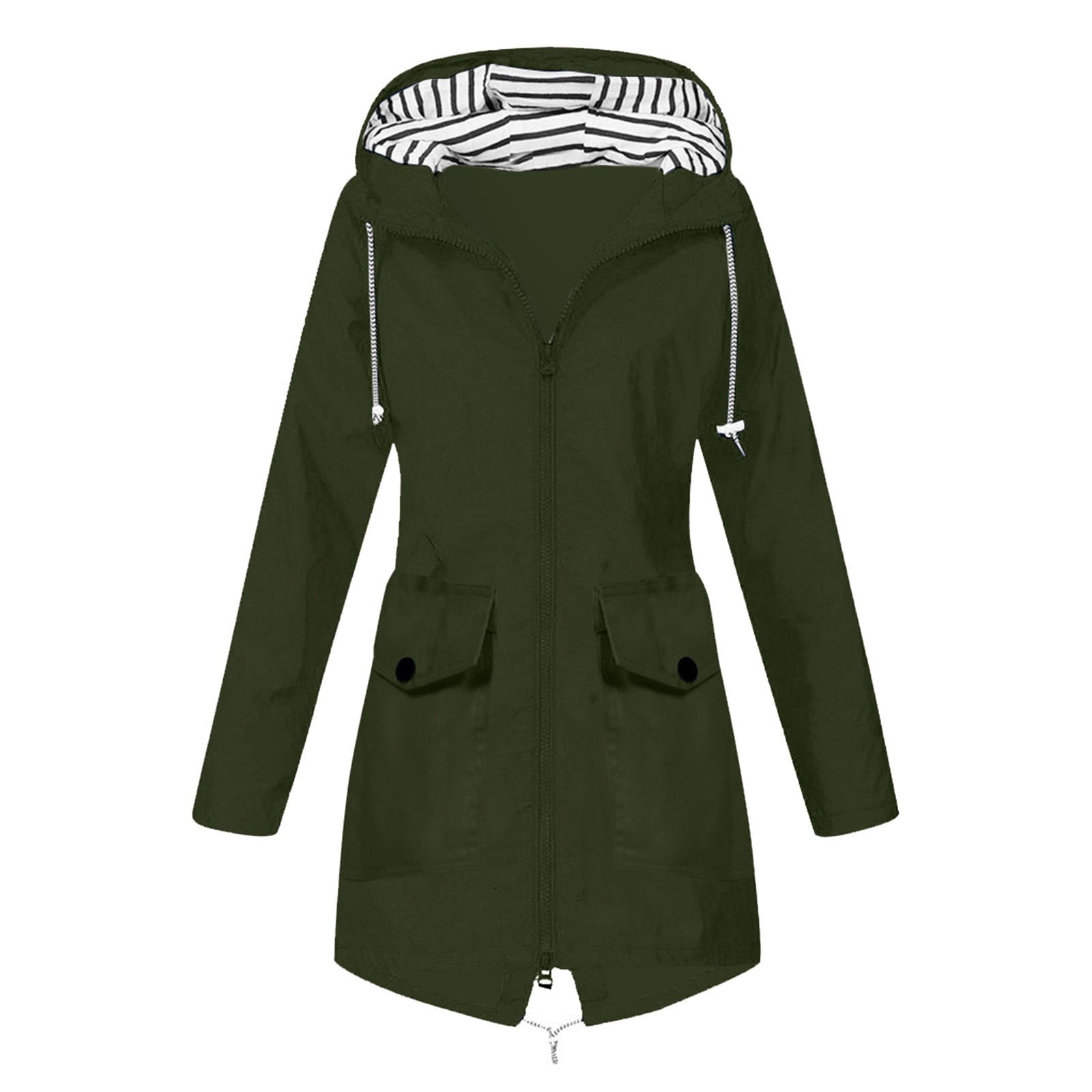 GIPQJK Green Rain Coats for Women Waterproof Long Hooded Travel Jacket ...