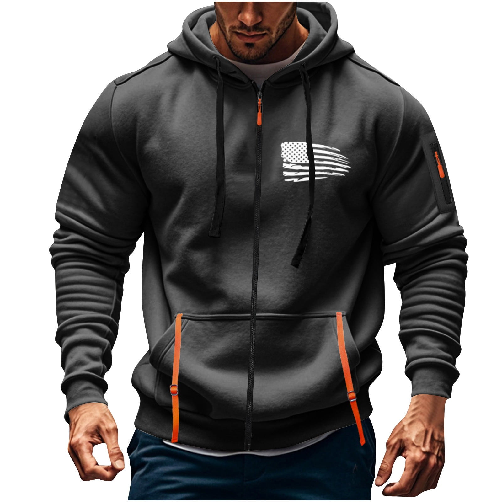 GIPQJK Hoodies for Men Full-Zip Fleece Usa Flag Tactical Outdoor ...