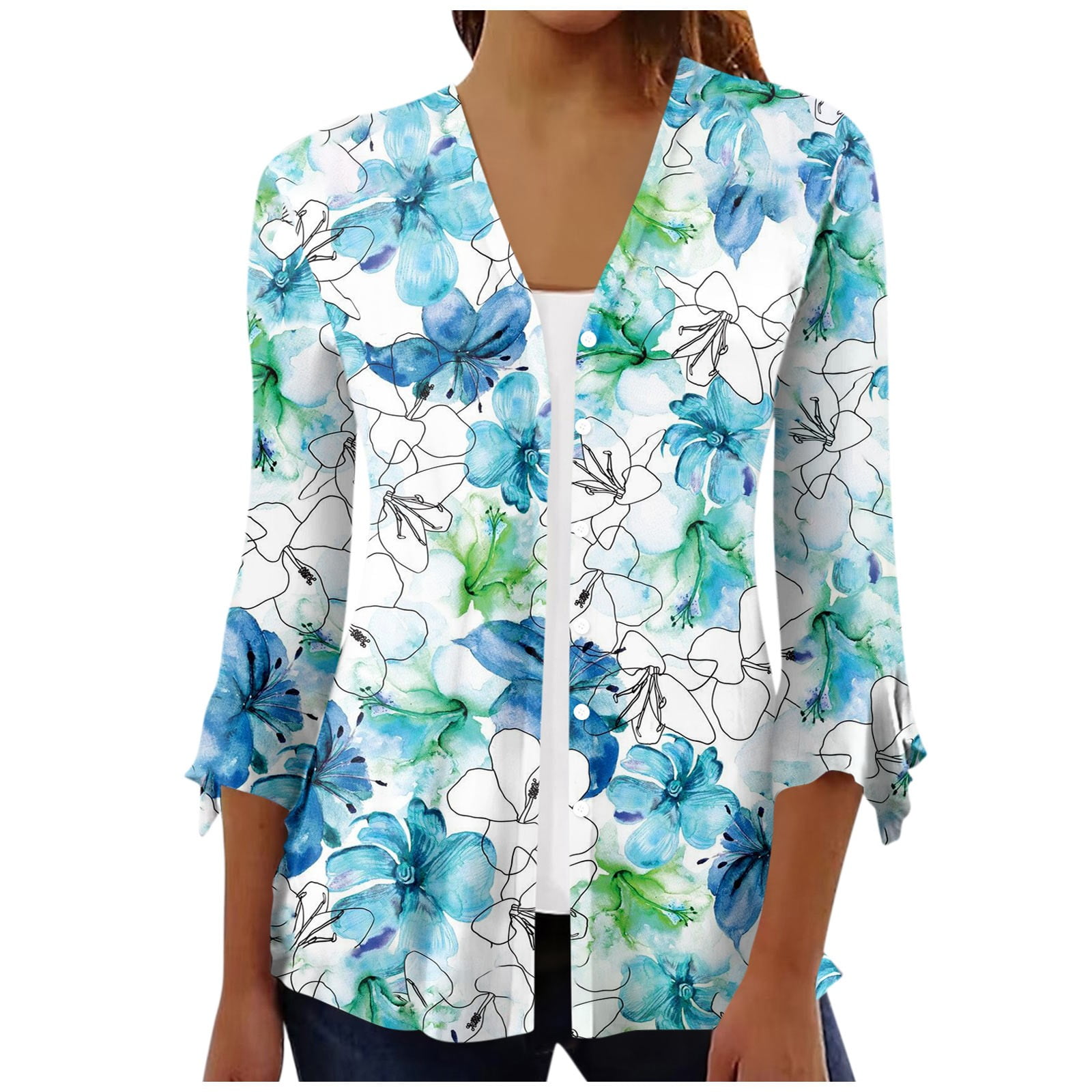 GIPQJK Light Weight Cardigan Women 3/4 Sleeve Kimonos for Women ...