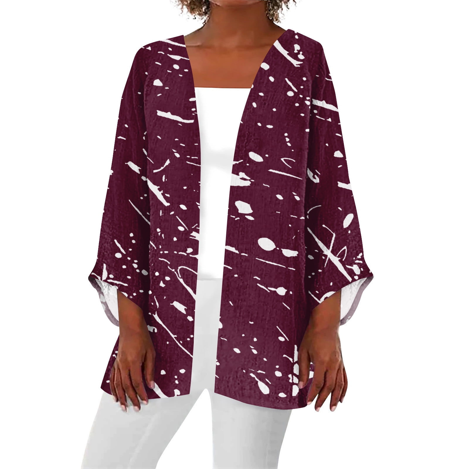 GIPQJK Lightweight Duster Top 3/4 Sleeve Cardigan for Women Open Front ...