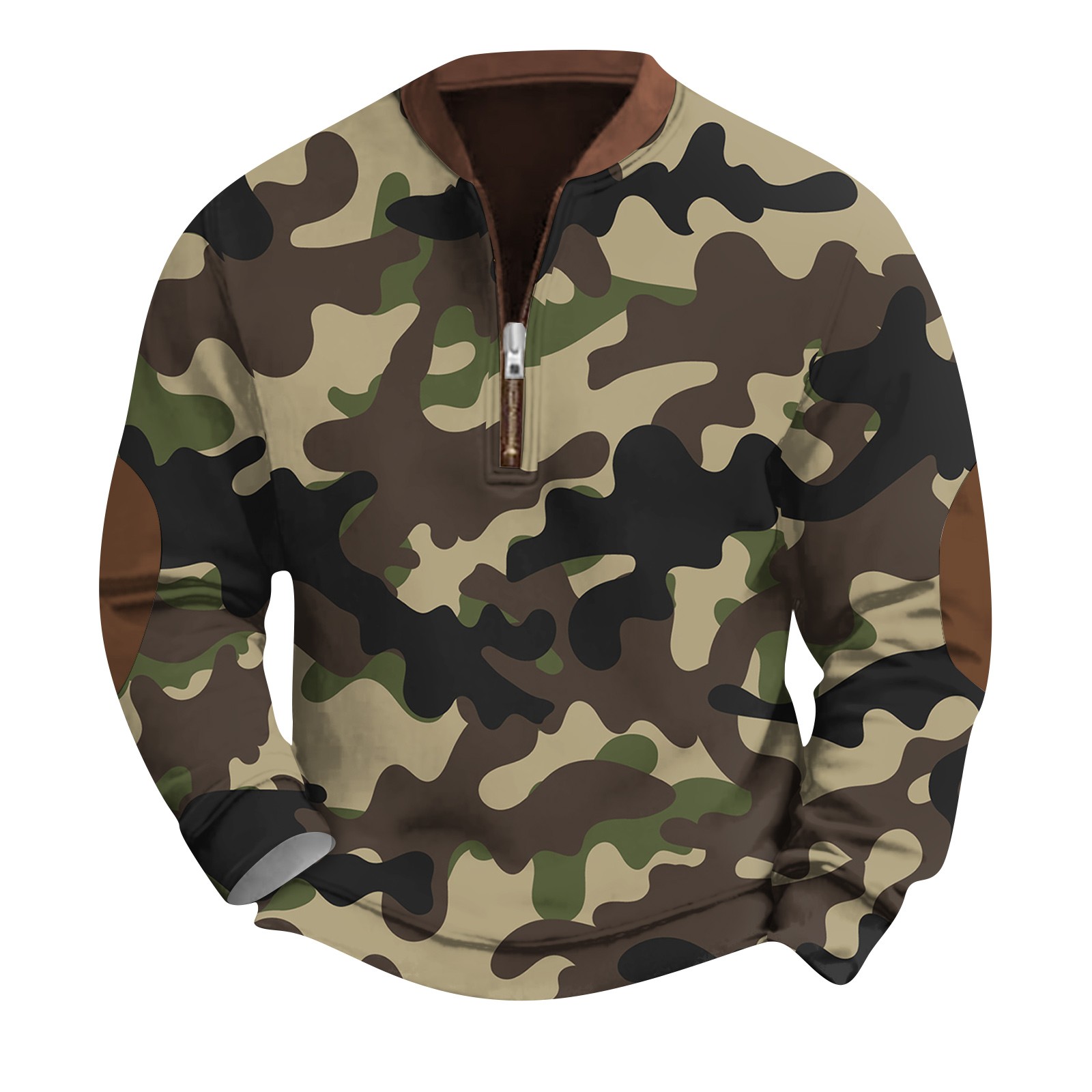 GIPQJK Men's Quarter Zip Pullover with Elbow Patches Camo Long Sleeve ...